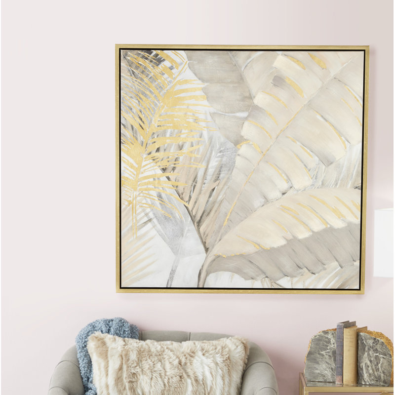 CosmoLiving by Cosmopolitan Brown Canvas Palm Leaf Framed Wall Art with ...