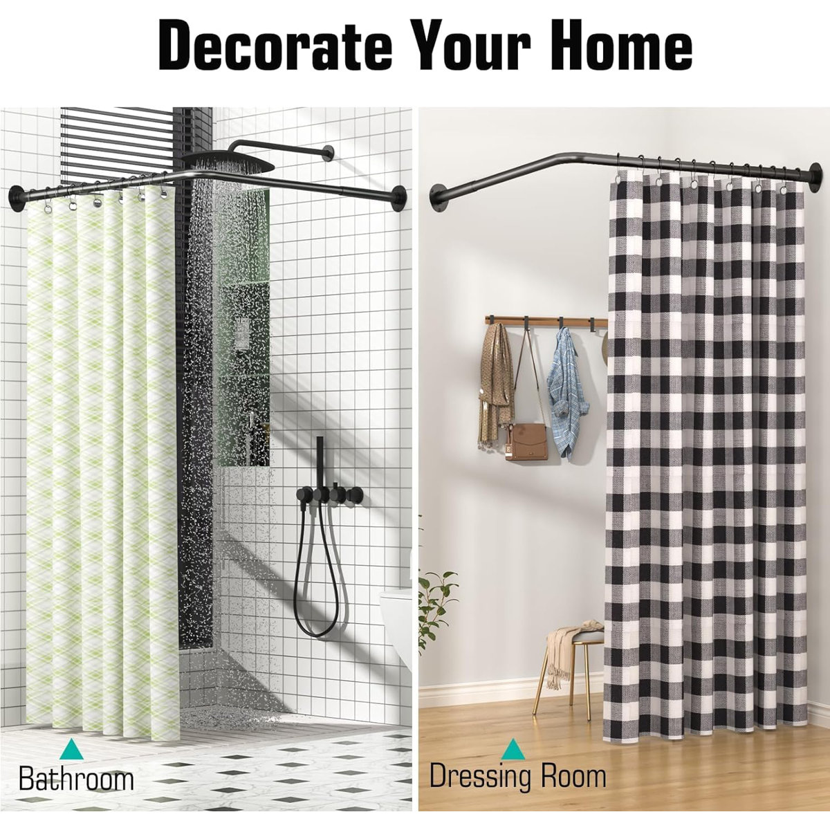 MCKINNON HOME FURNISHINGS, INC. L Shaped Shower Curtain Rod, Adjustable ...