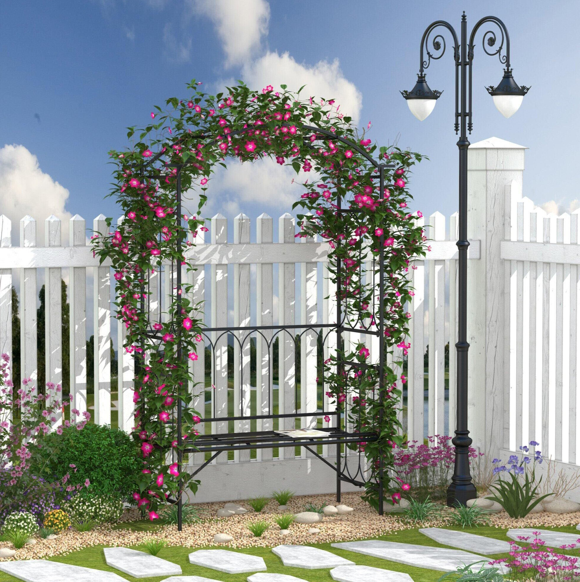 Novobey Outsunny Metal Trellis Arbor Arch for Climbing Plants with ...