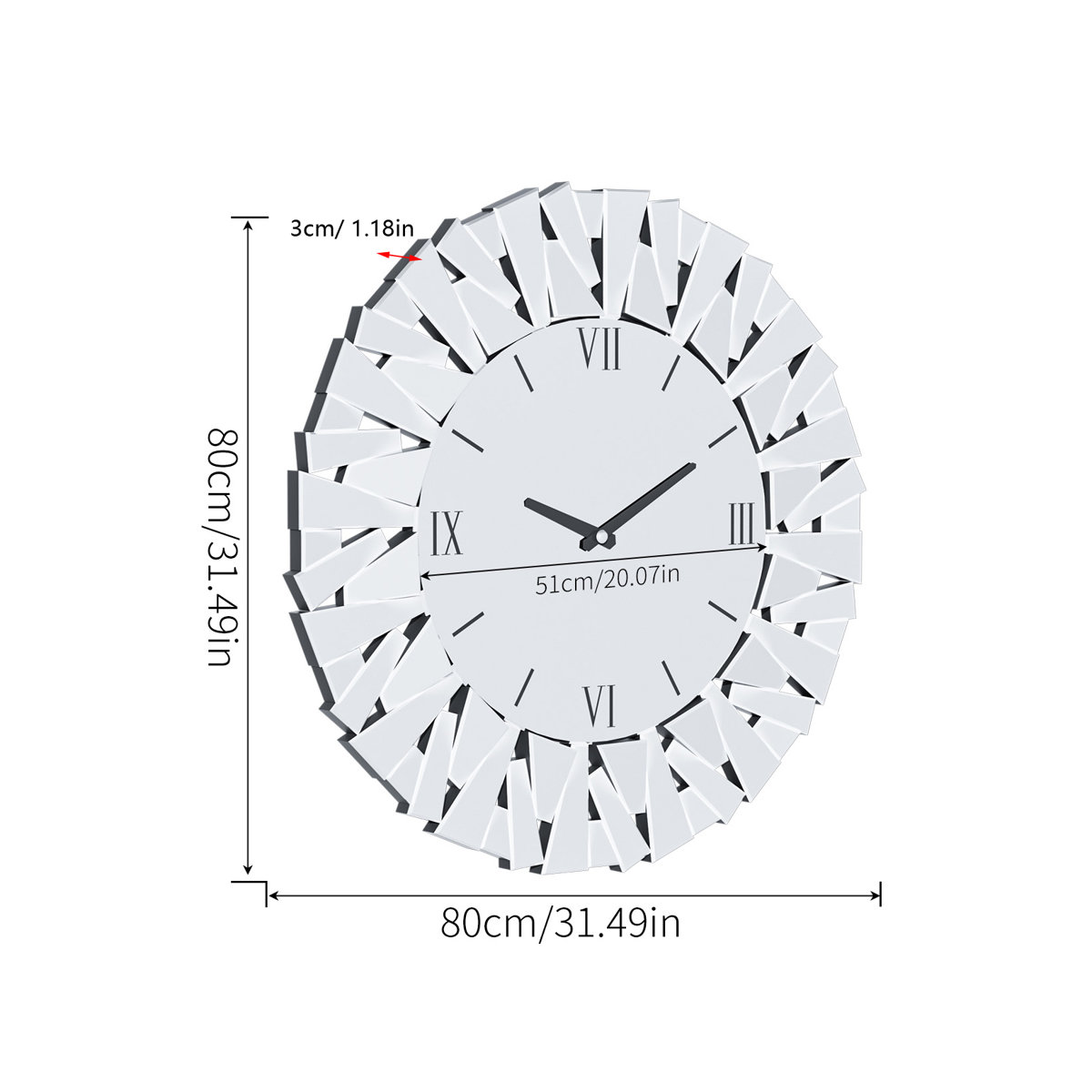 LUVODI Modern Round Beveled Glass Edge Wall Mounted Mirrored Clock ...