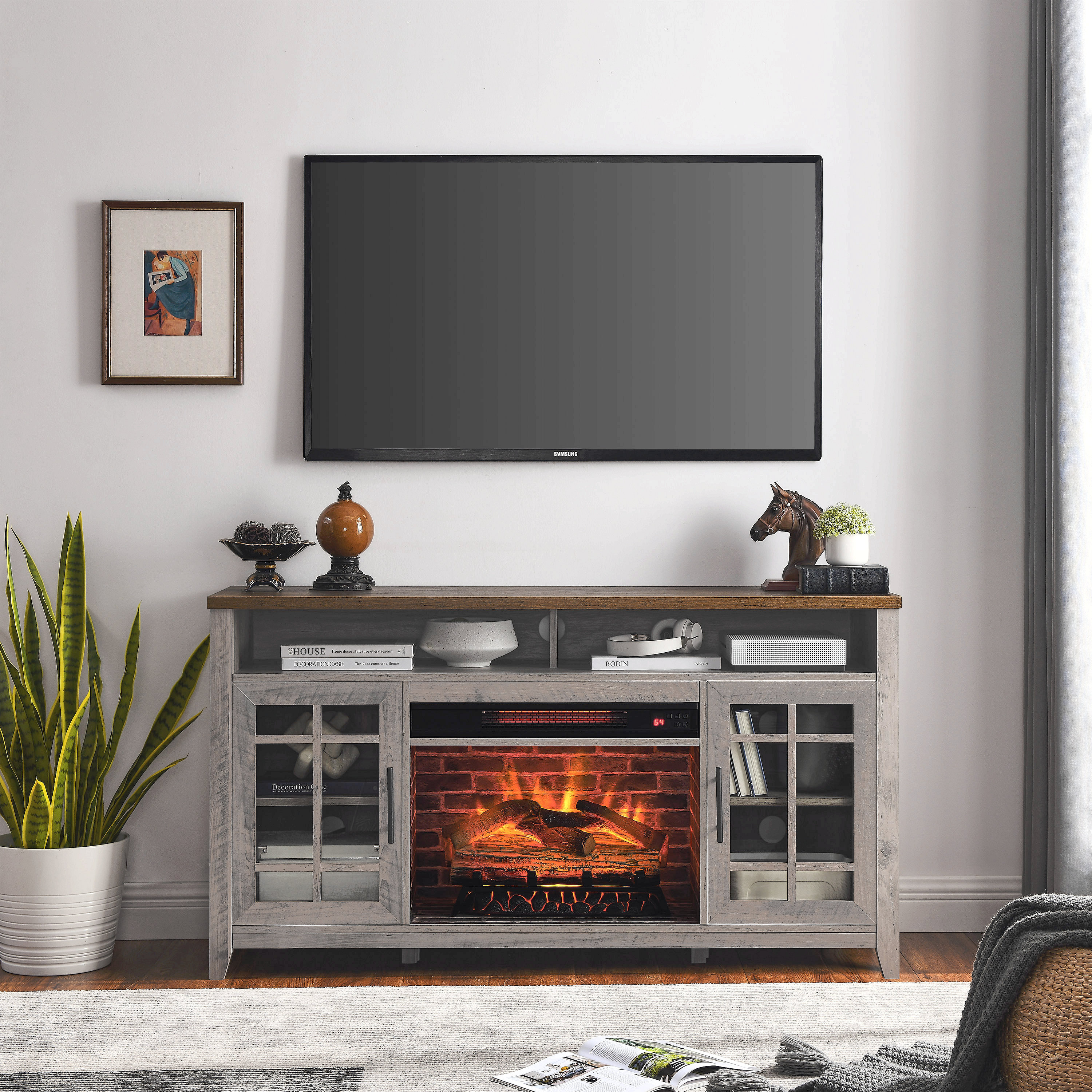 Ophelia & Co. 55 Inch Tv Media Stand With Electric Fireplace Kd Inserts ...
