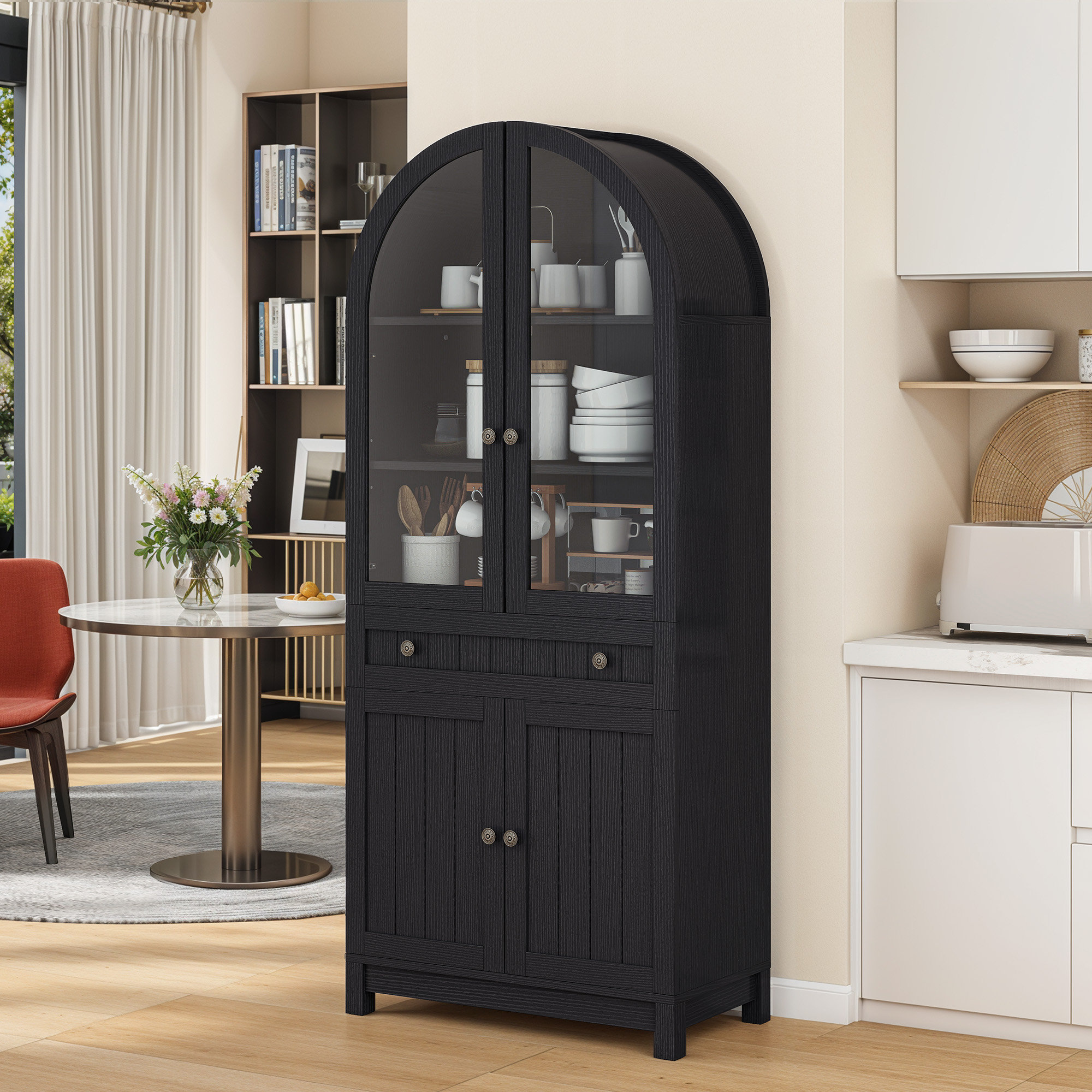 Winston Porter 71" Tall Arched Display Cabinet | Wayfair