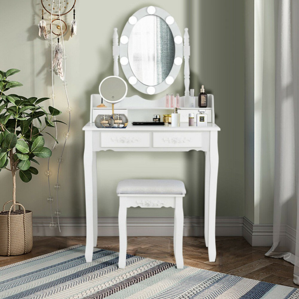 Canora Grey Makeup Dressing Table with Touch Switch Lighted Mirror and ...