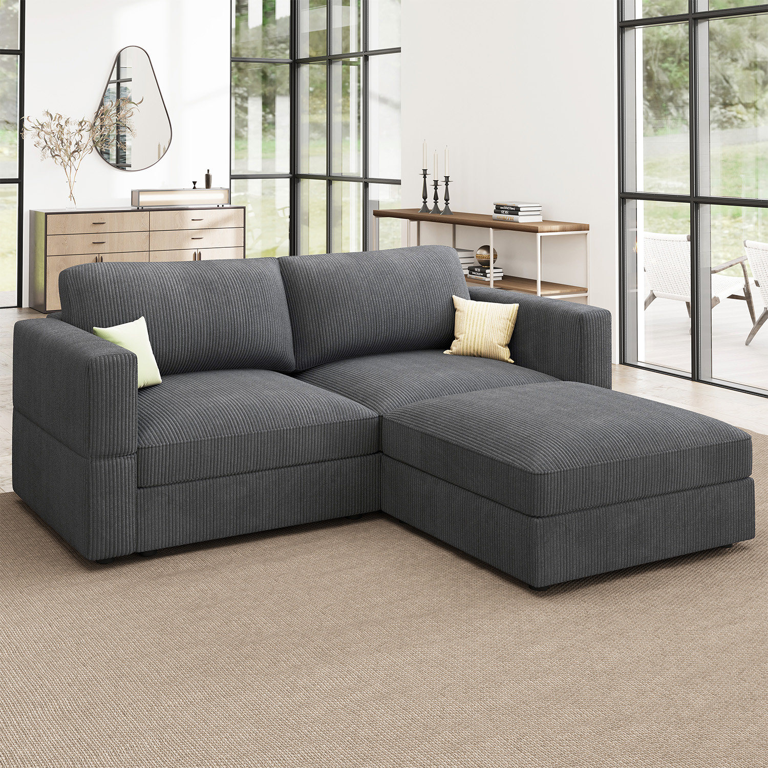 Latitude Run® Corduroy Modular Sectional Sofa L-shaped Cloud Couch & Reviews | Wayfair