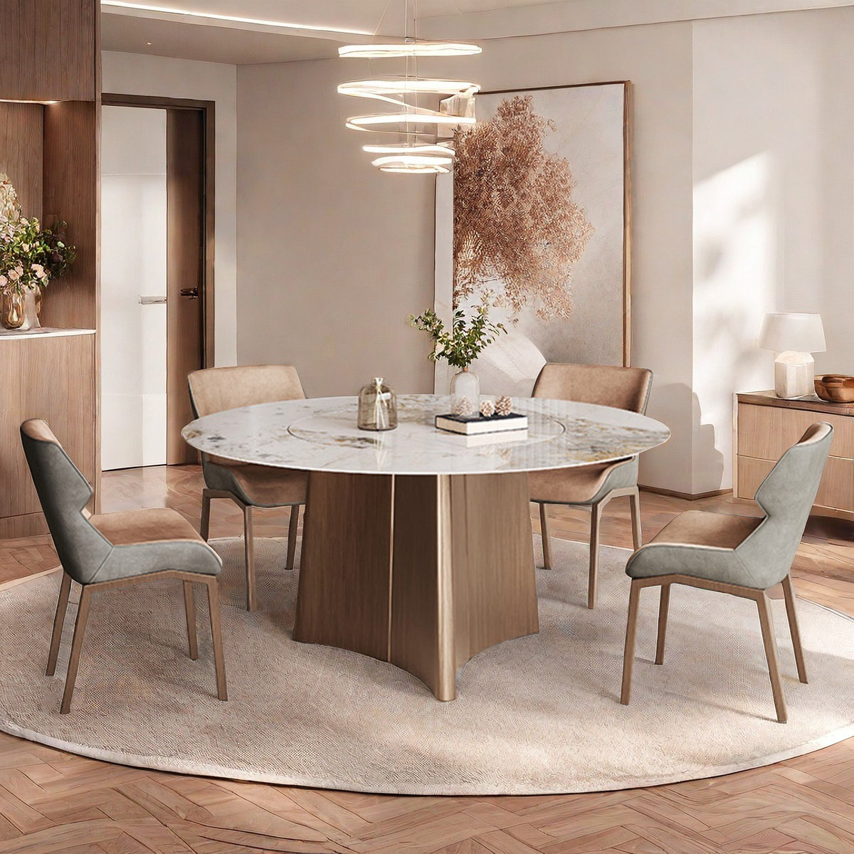 HEshihome Modern Rotatable Sintered Stone Dining Table Sets | Wayfair
