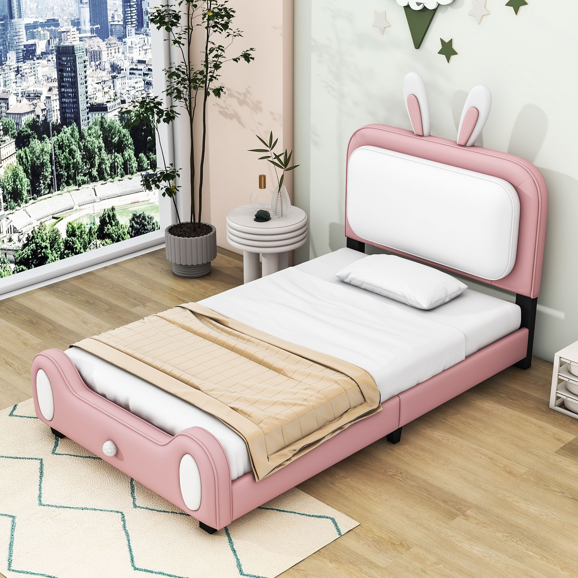 Latitude Run® Meralina Upholstered Rabbit-Shape Bed with Headboard ...