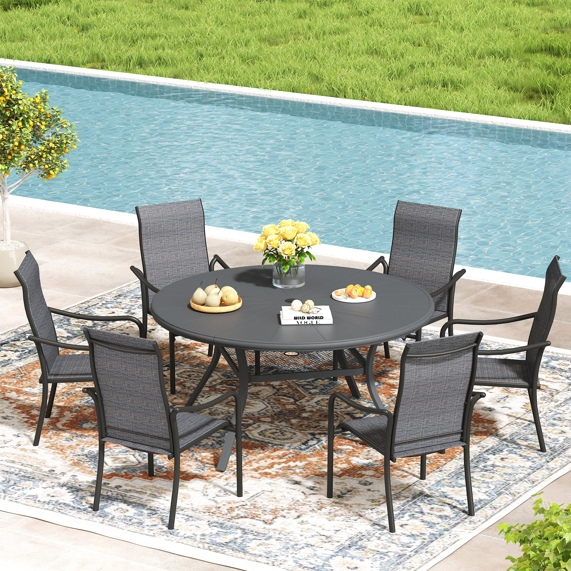 Red Barrel Studio® Aluminum Round Patio Dining Set | Wayfair