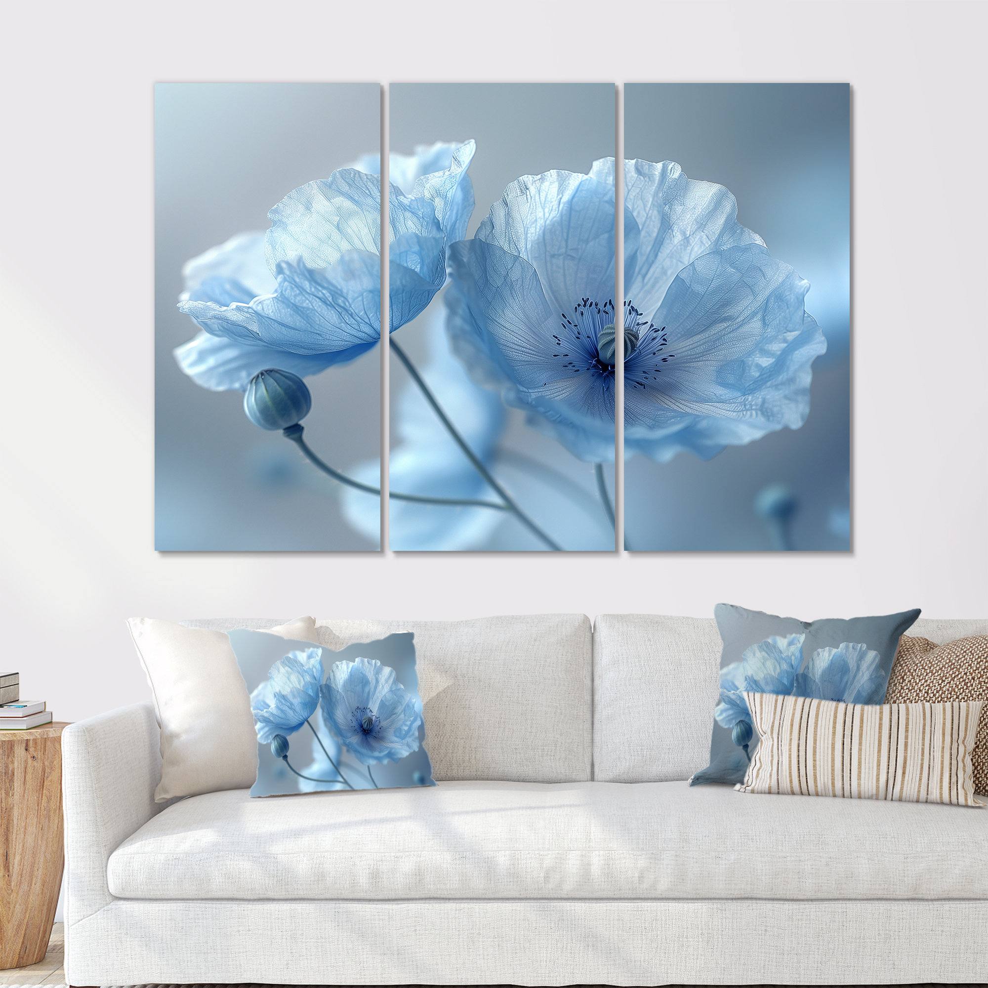 Design Art Blue Grey Ethereal Beauty Poppies I - Poppies Wall Decor Set ...