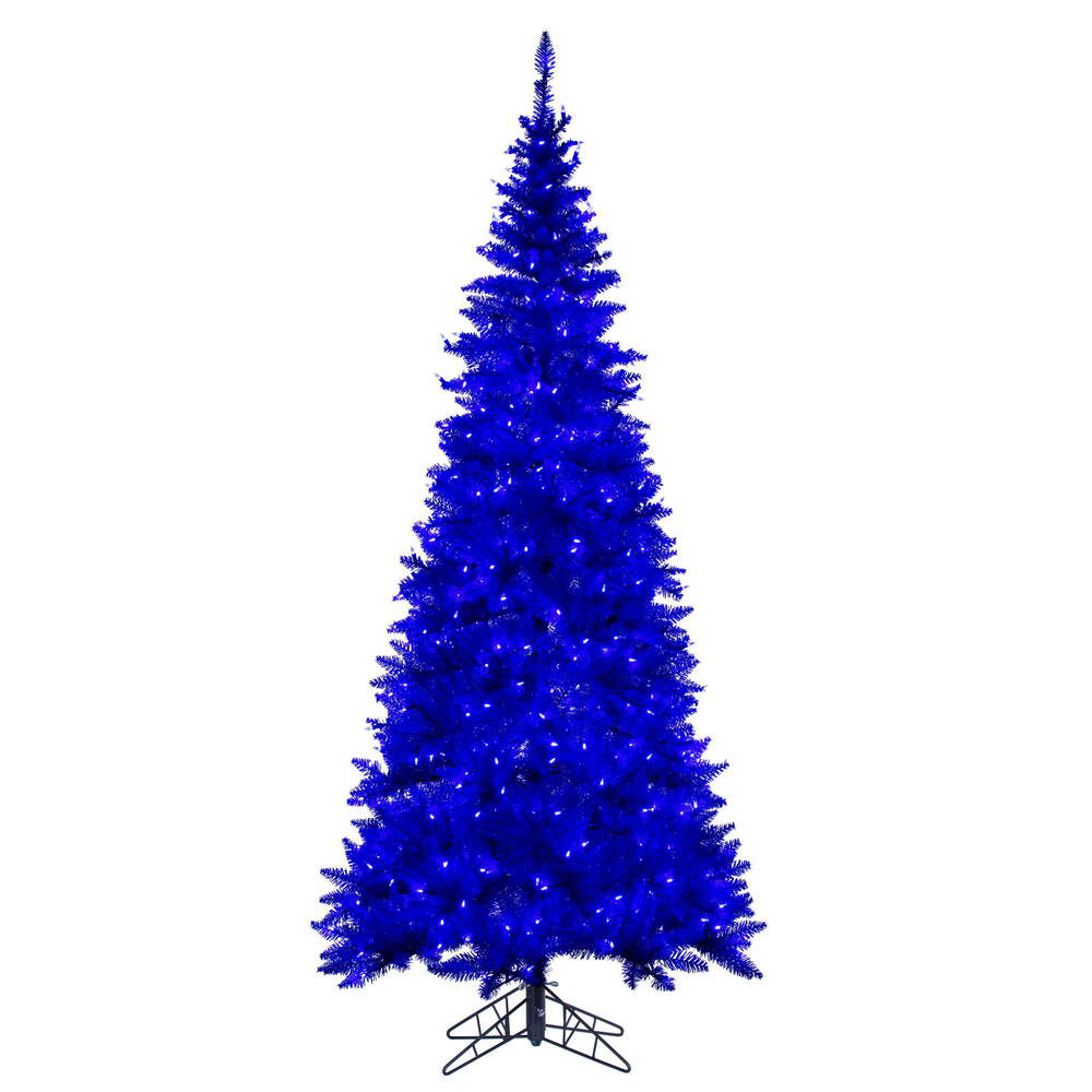 The Holiday Aisle® Slim Blue Artificial Pre-Lit Christmas Tree with ...