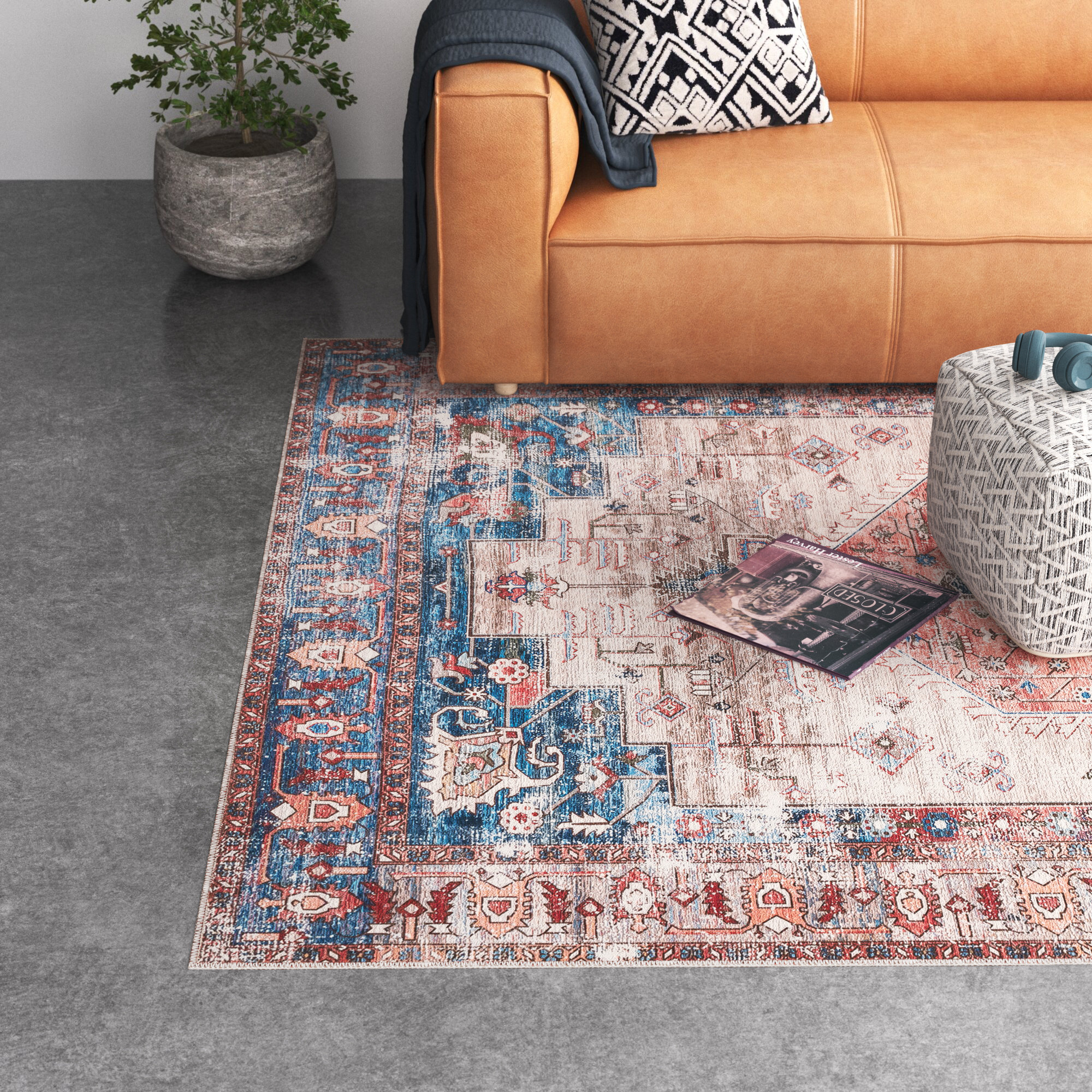 Bungalow Rose Edmunda Medallion Machine Washable Runner Rug for Living ...