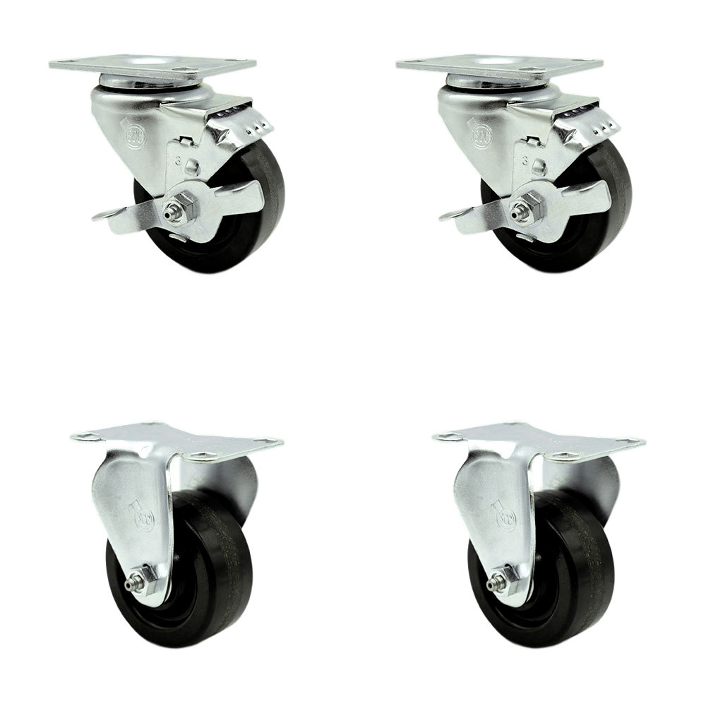 Service Caster 3.5 Inch Phenolic Wheel Swivel Top Plate Caster Set with ...