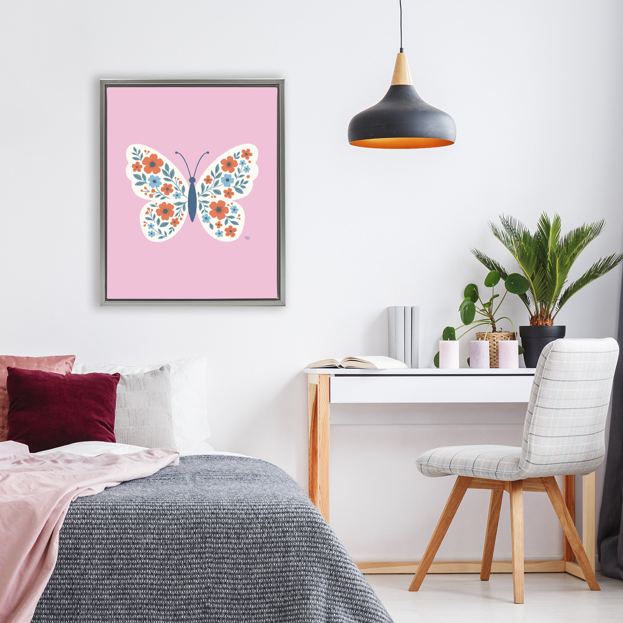 Dakota Fields Boho Pink Floral Butterfly Floating Frame, design by ...