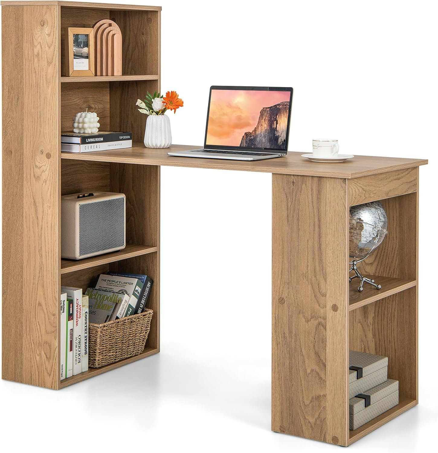 Ebern Designs Computer Desk With Bookshelf, Writing Study Desk With ...
