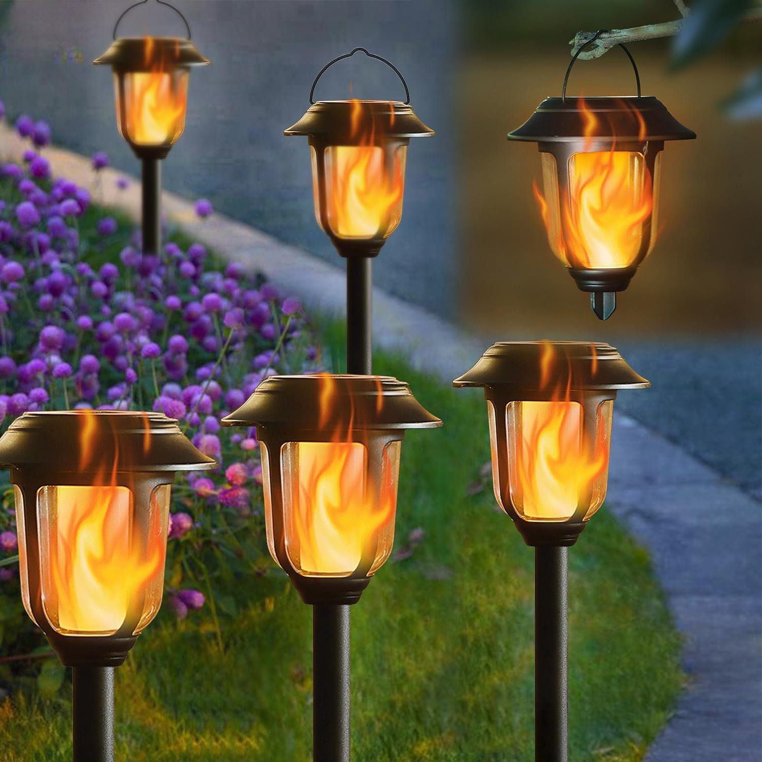 MABOSY 6 Pack Dual Use Solar Path Lights Outdoor Hanging Lantern Solar ...