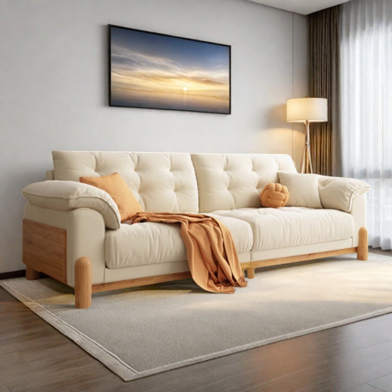 Walkoly Simple Beige Fabric Sofa | Wayfair