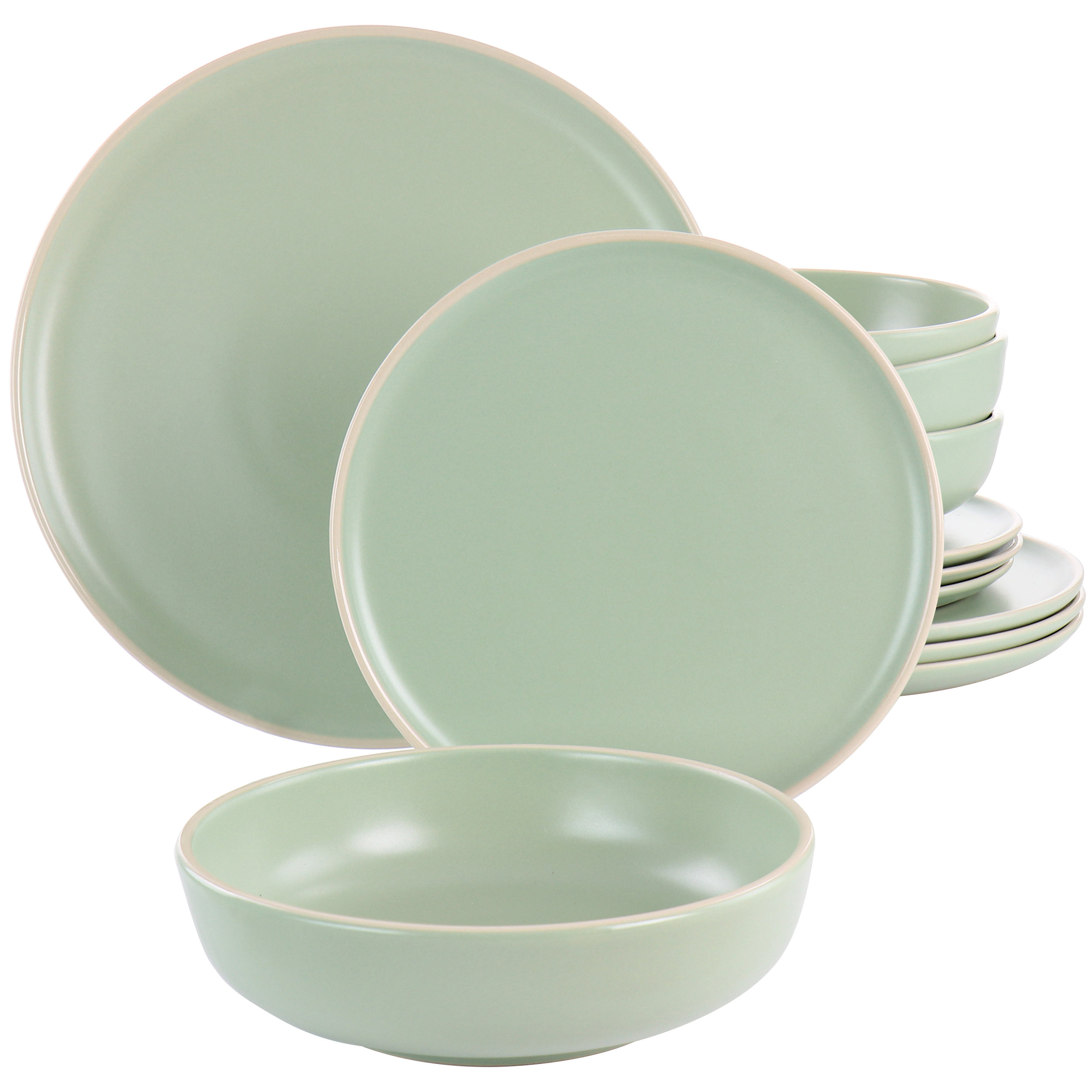 Gibson Elite Serenade 12 Piece Round Stoneware Dinnerware Set in Green ...