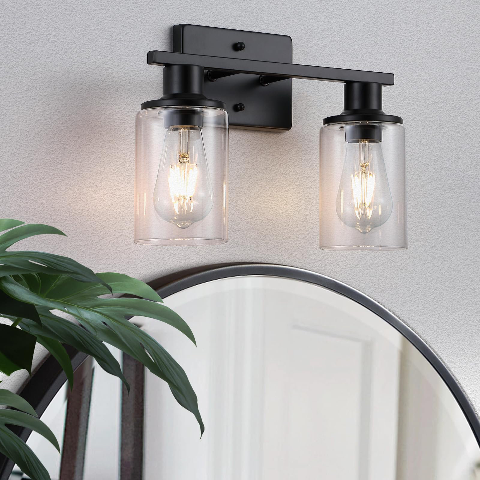 Ebern Designs Matte Black Bathroom Light Fixtures Over Mirror 2-Light ...