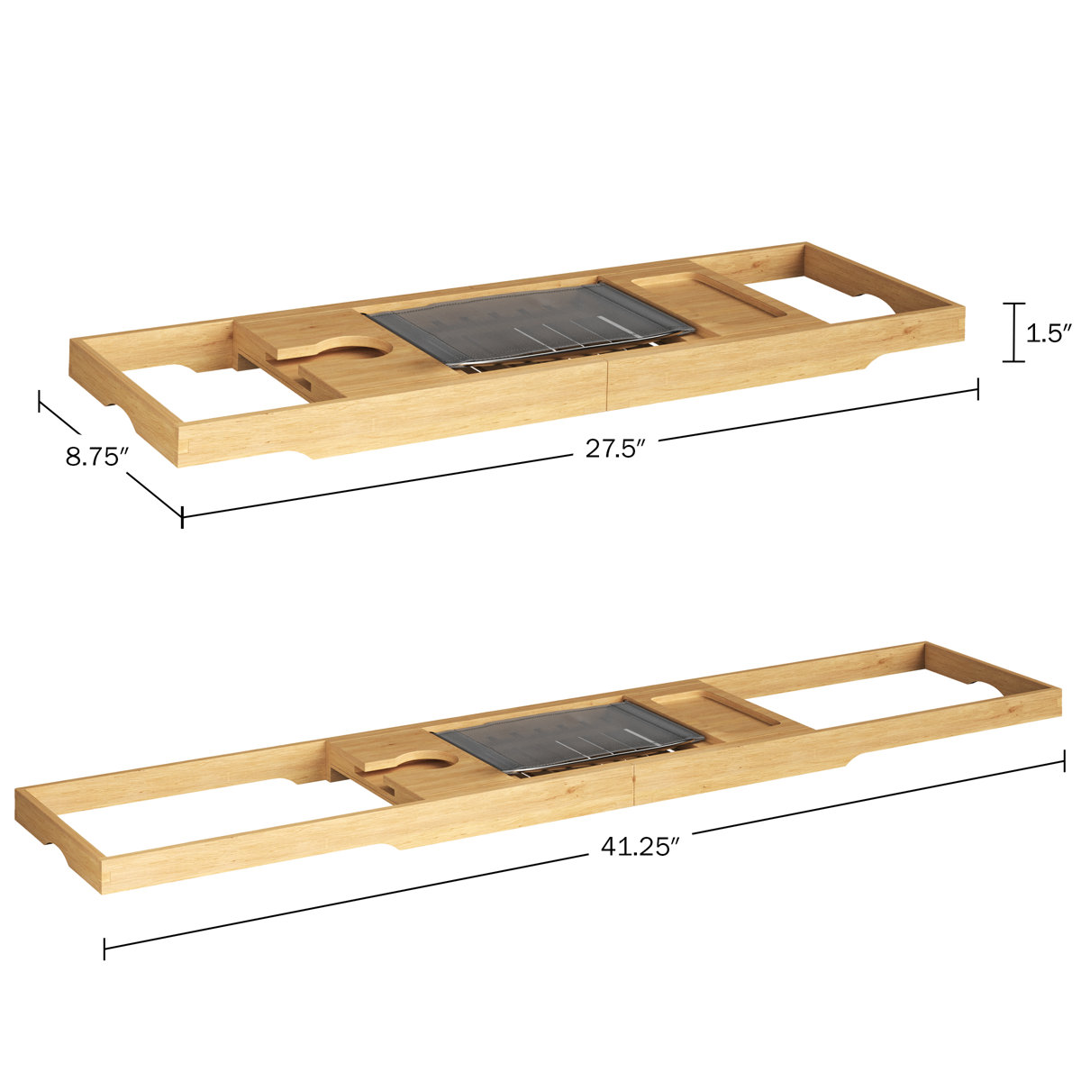Rebrilliant Gardner Bamboo Bathtub Tray - Wood Bath Caddy with Book ...