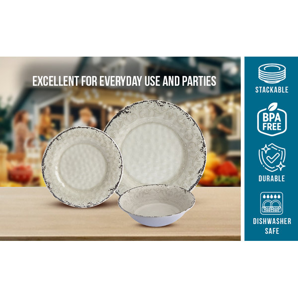 Gracie Oaks 12-Piece Melamine Dinnerware Set, Plates, Dishes, Bowls ...