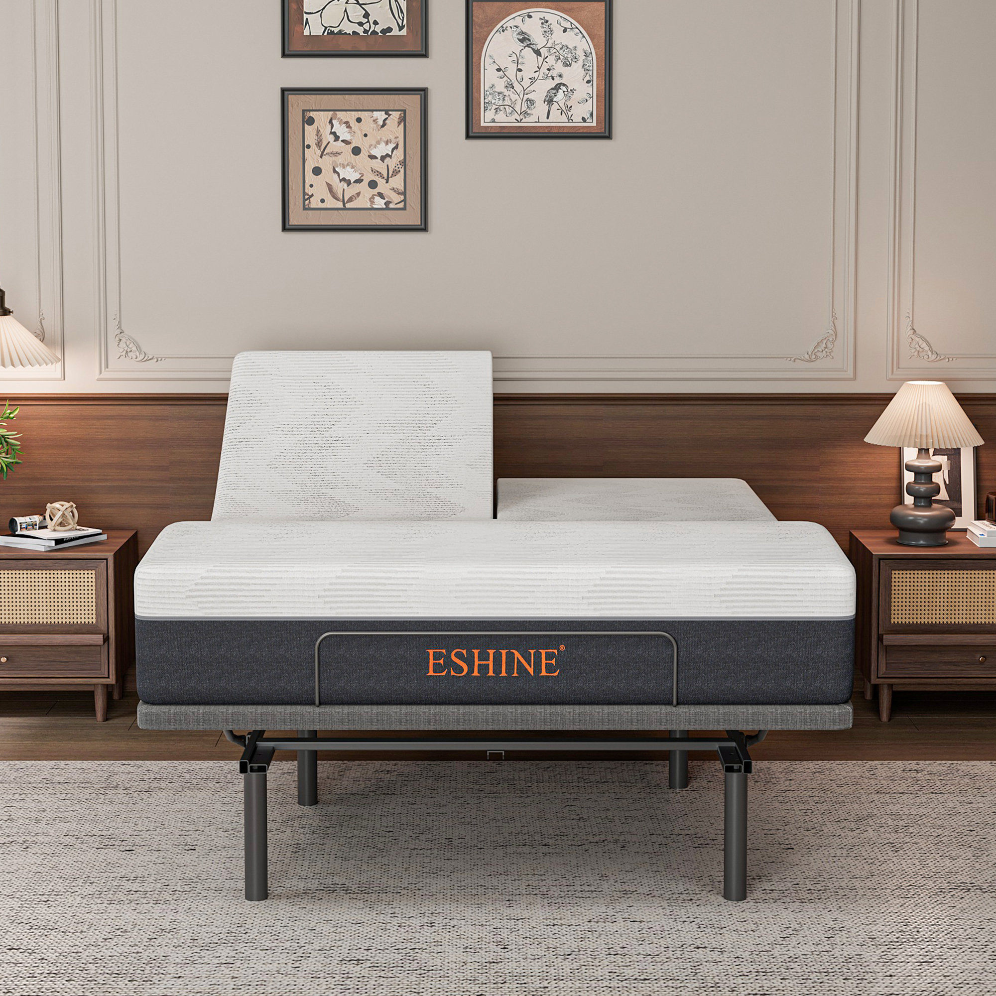 ESHINE Split Head Queen Adjustable Bed Frame With 12'' Memory Foam ...