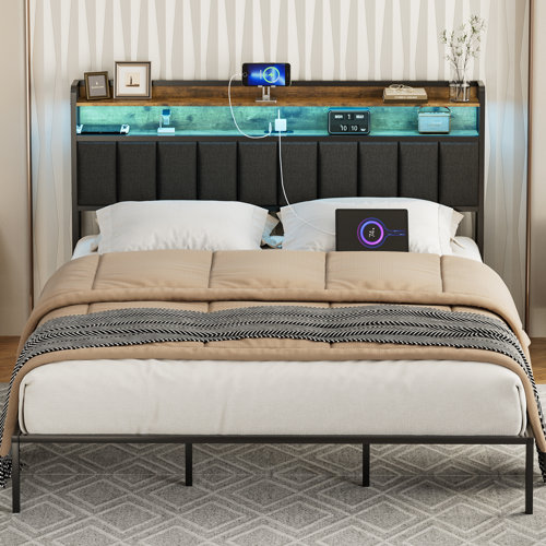 Wrought Studio Idrish Upholstered Storage Headboard With Led Lights And ...