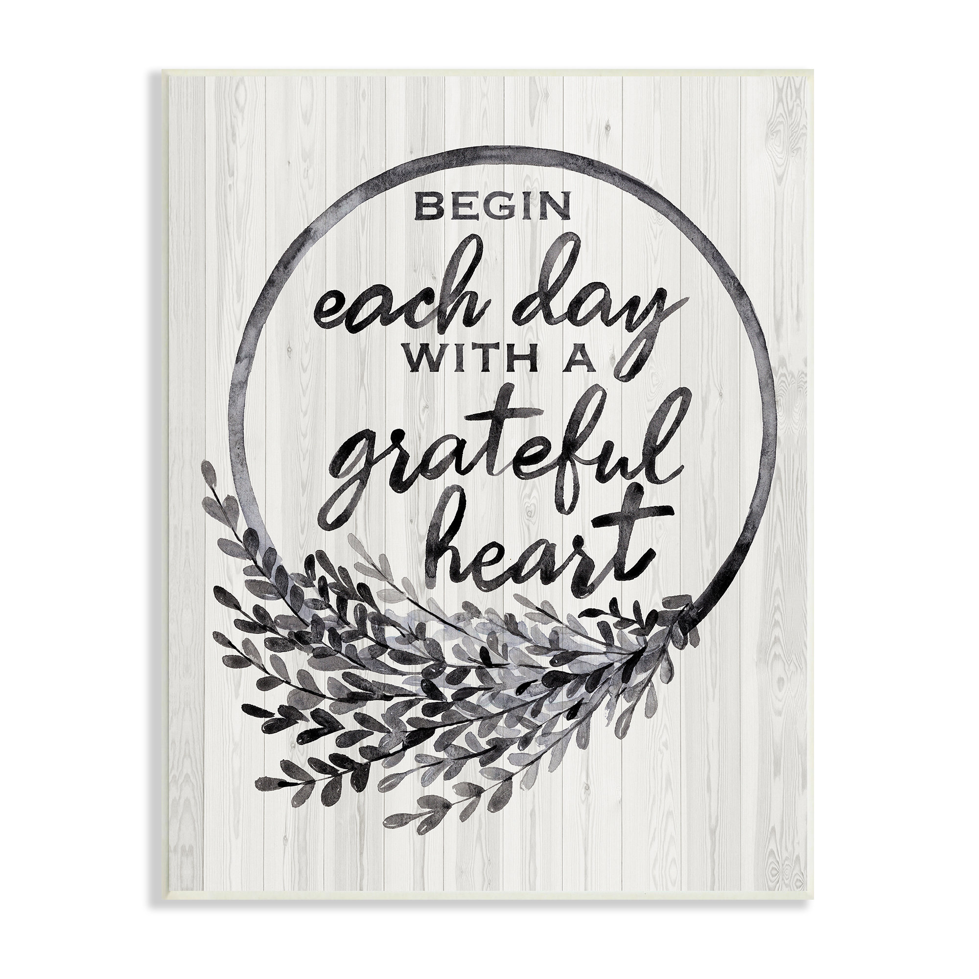 Stupell Industries Begin Each Day Grateful Heart Vintage Country Wreath ...