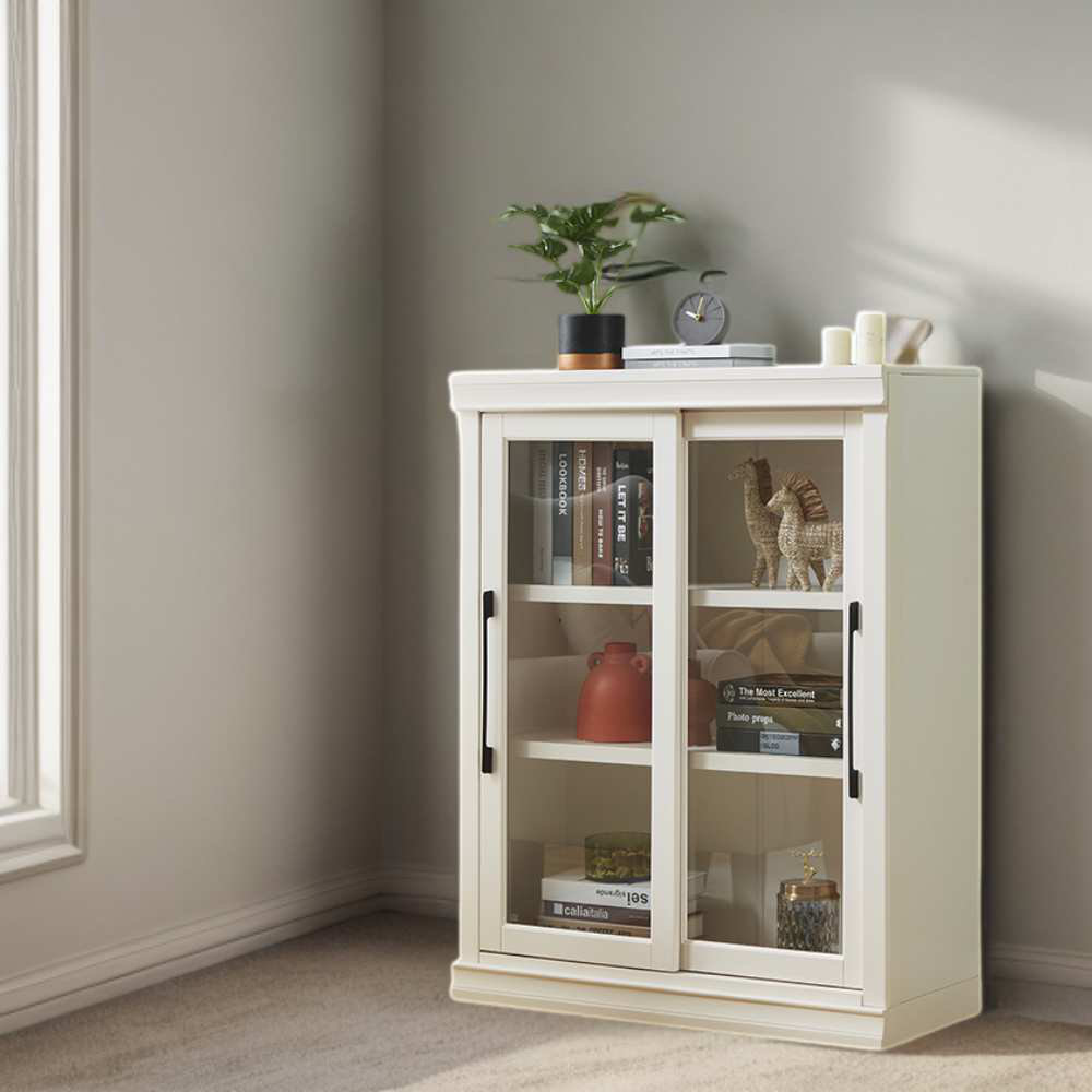 STAR BANNER American Simple Solid Wood Sliding Door Bookcase S Storage ...