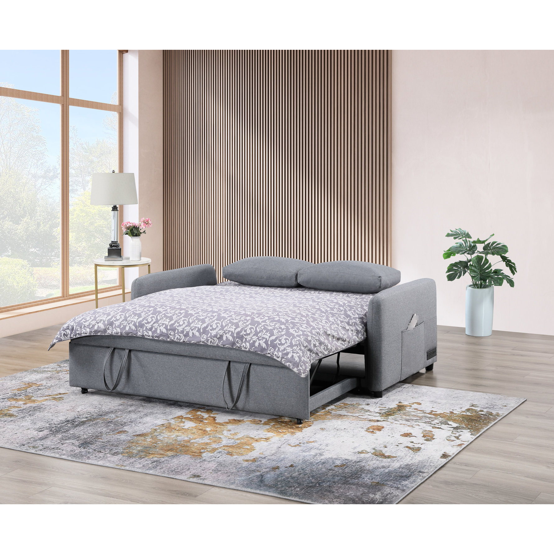 Latitude Run® 69" Wide Gray Linen Convertible To Sleeper, Ports, Power ...