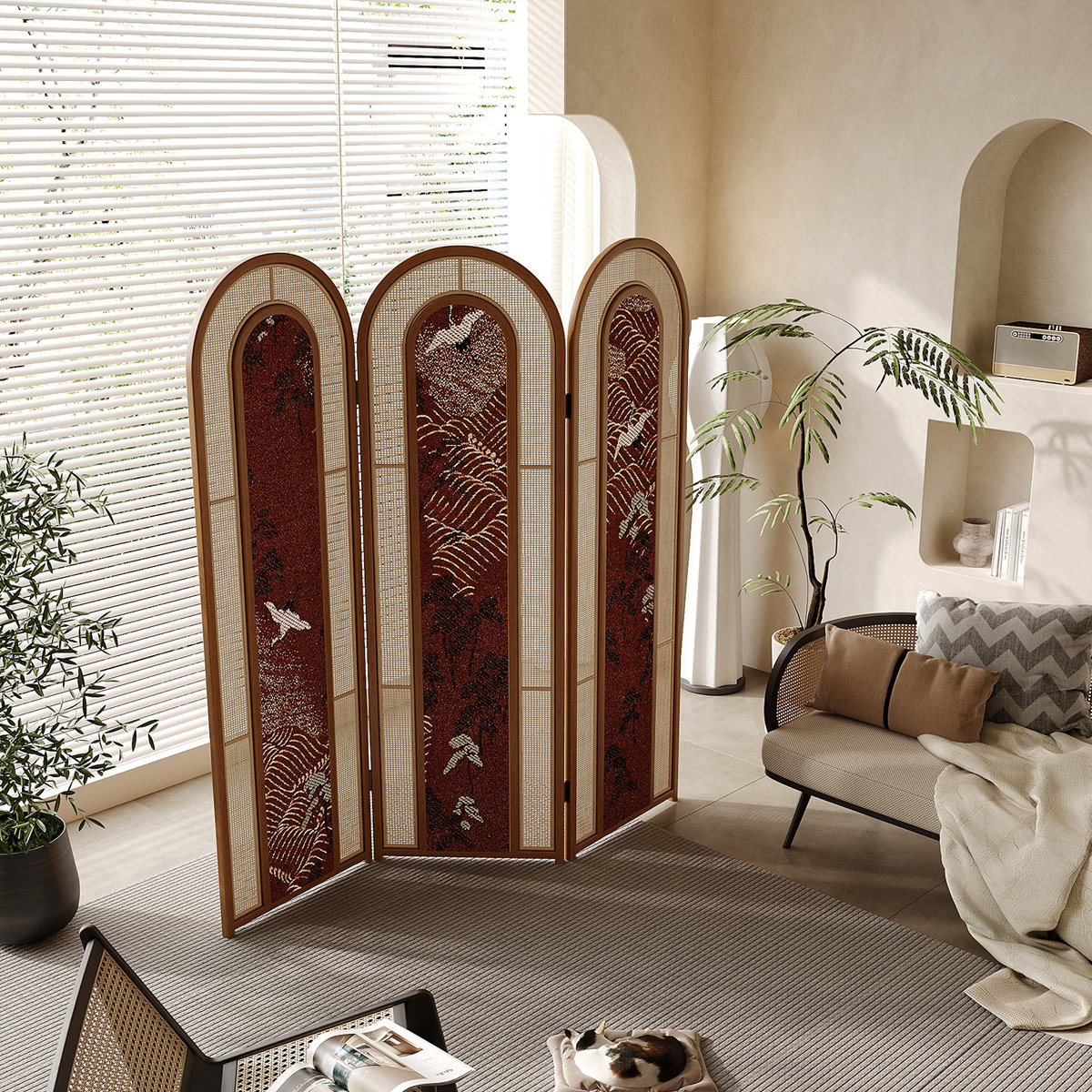 abodeappeal Brown Arched Solid Wood;Rattan Room Dividers - Wayfair Canada