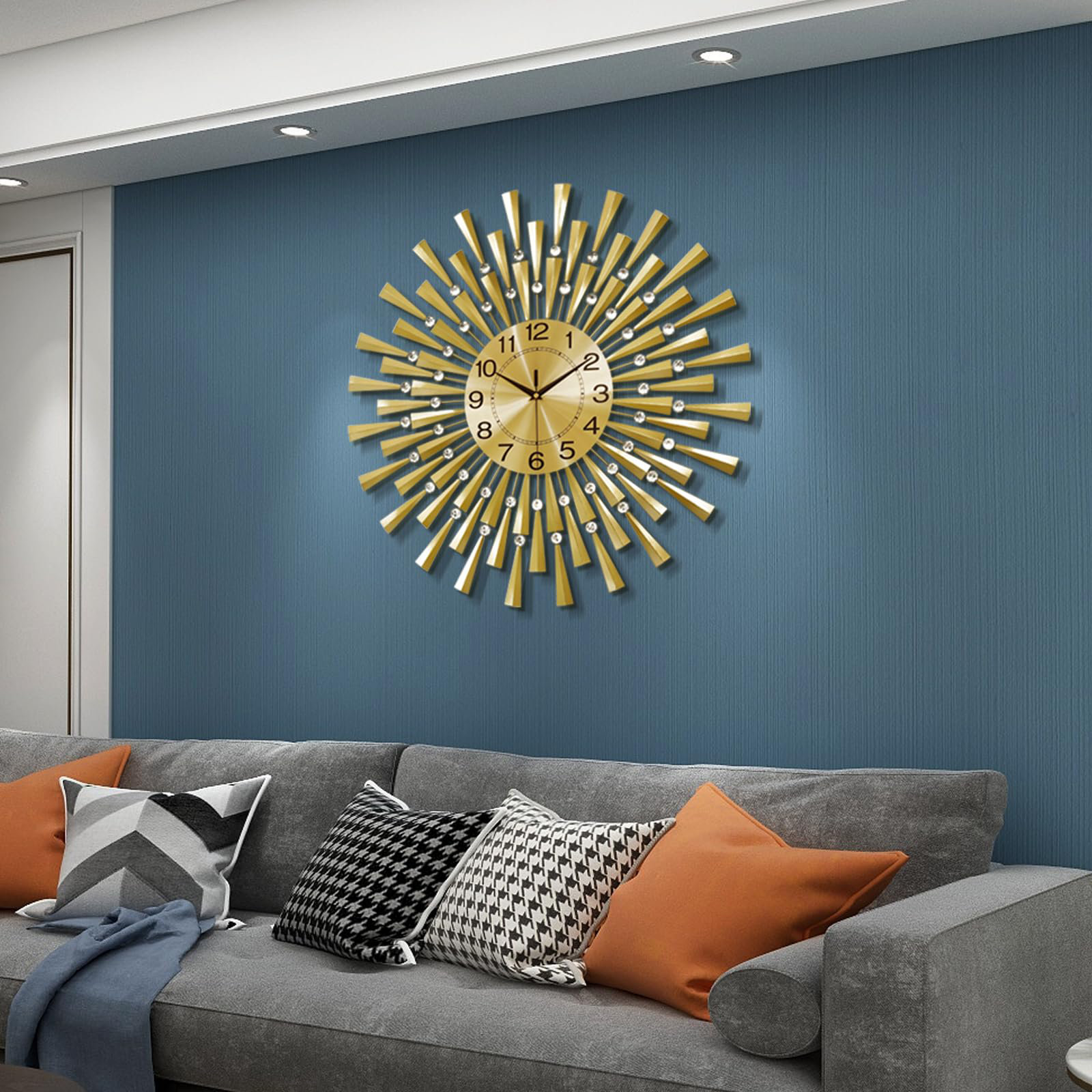 Everly Quinn Large Wall Clocks For Living Room Decor Modern Gold Silent ...