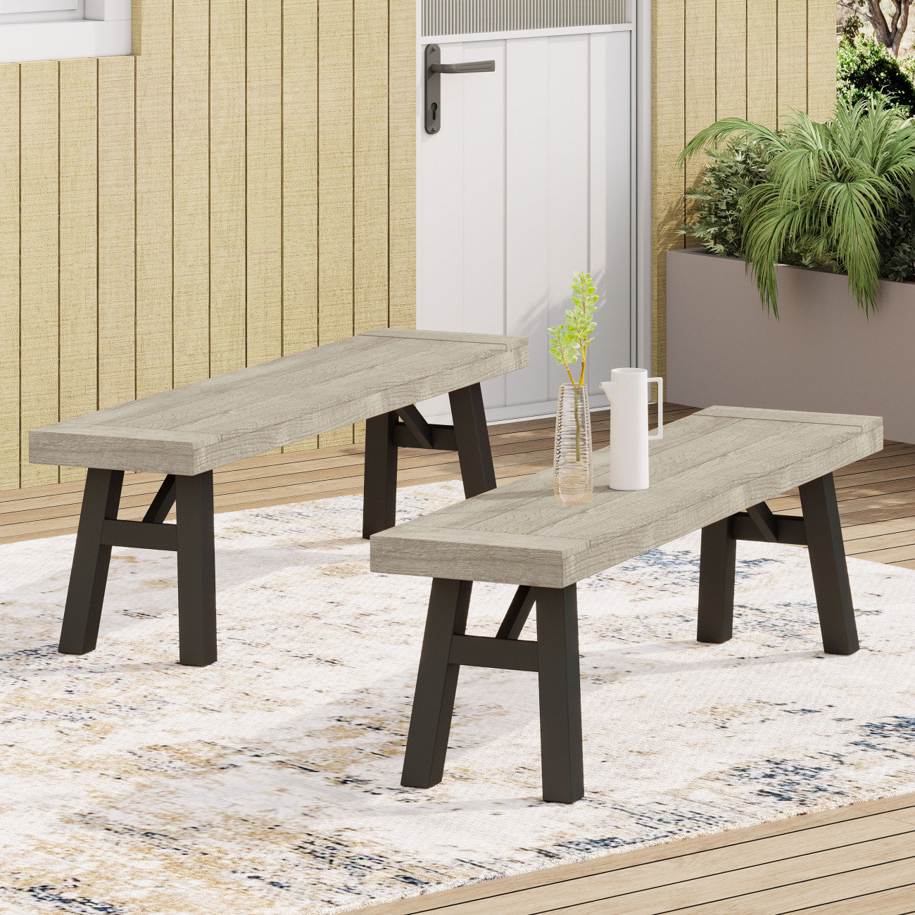 One Allium Way® Set Of 2 Outdoor Benches With Slat Panel Design And ...