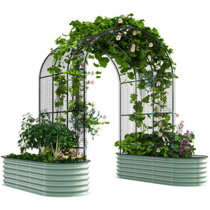 Arlmont & Co. Raised Garden Beds with Arch Trellis, Galvanized Planter ...