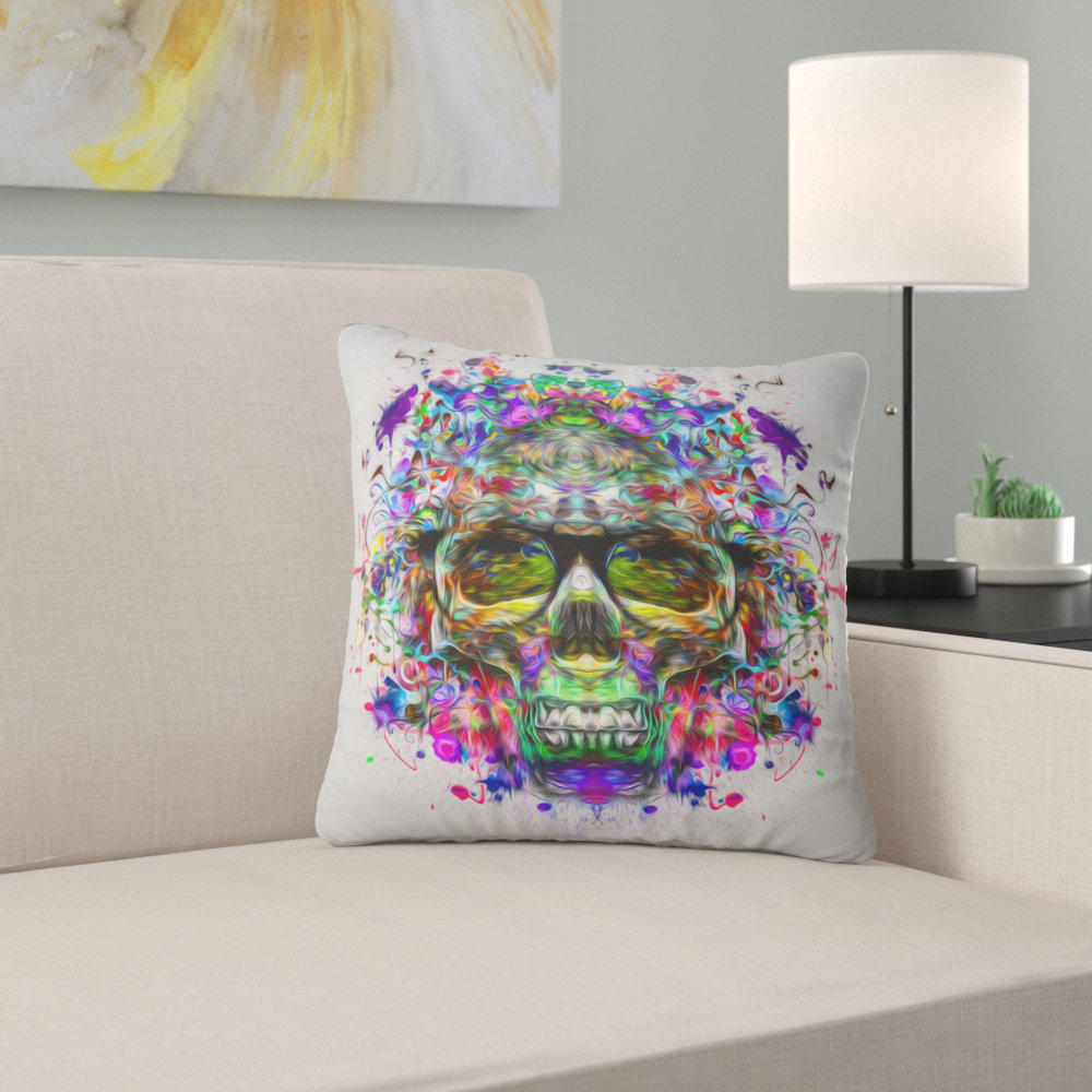 Design Art Abstract Skull with Glasses and Paint Splashes Pillow | Wayfair