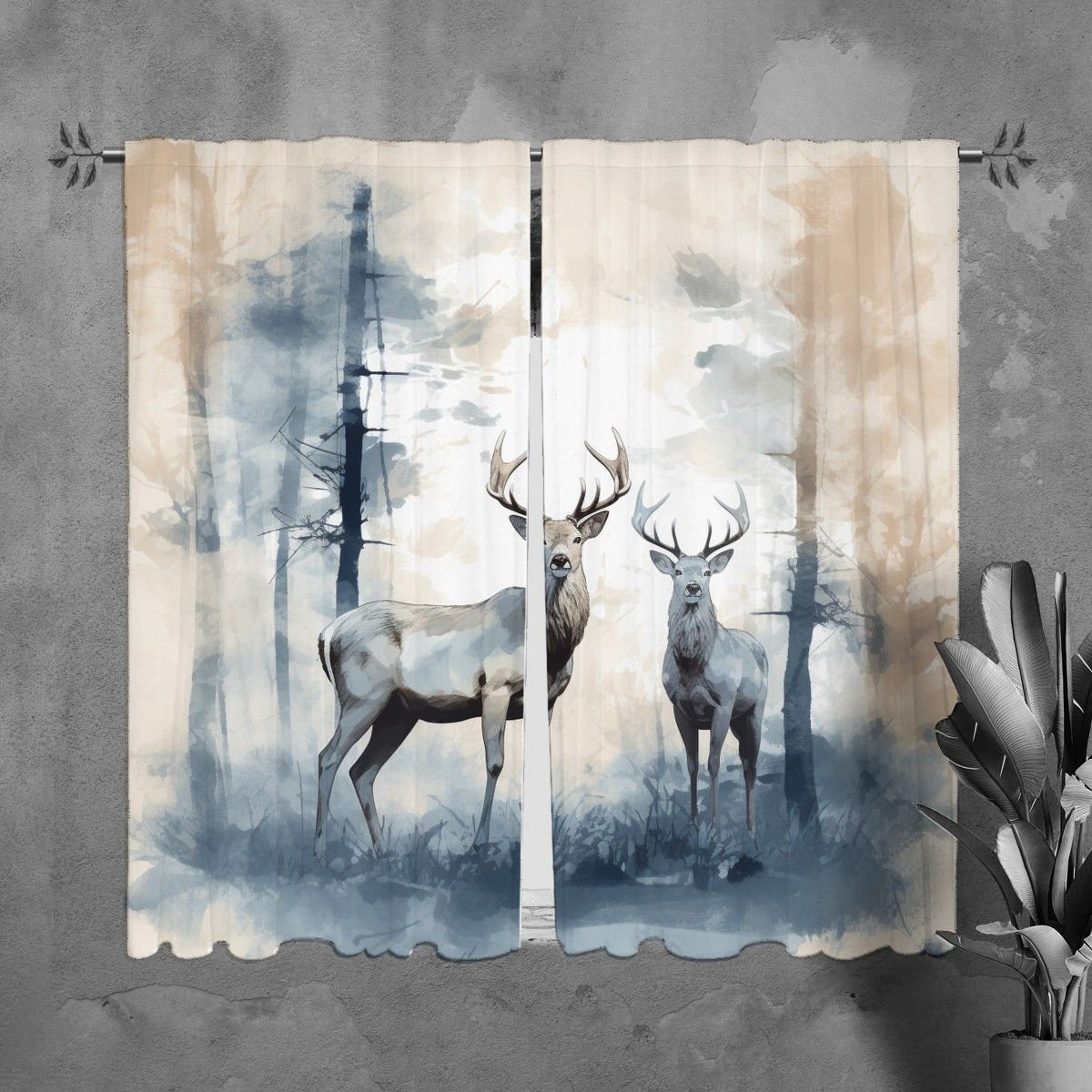 Loon Peak® Deer Window Curtains Animals Blue Drapes | Wayfair