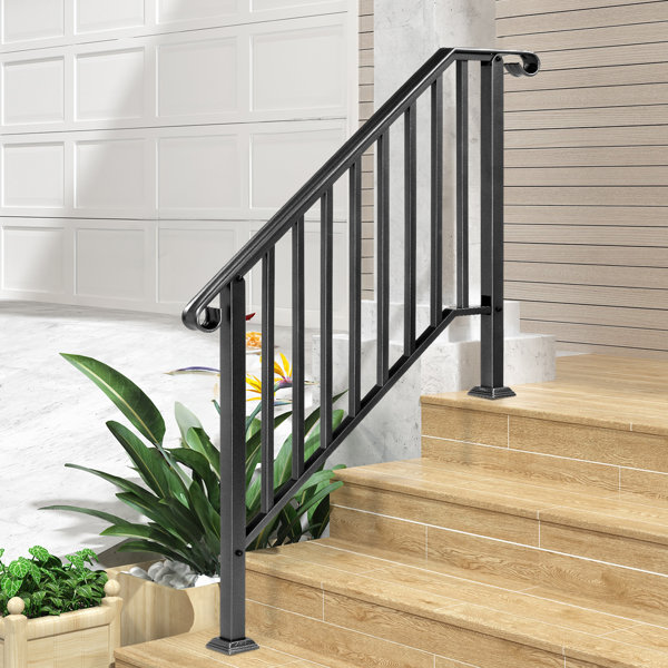 Winado Matte Black Silver Outdoor Iron Handrail Stair Railing Fits 3 ...