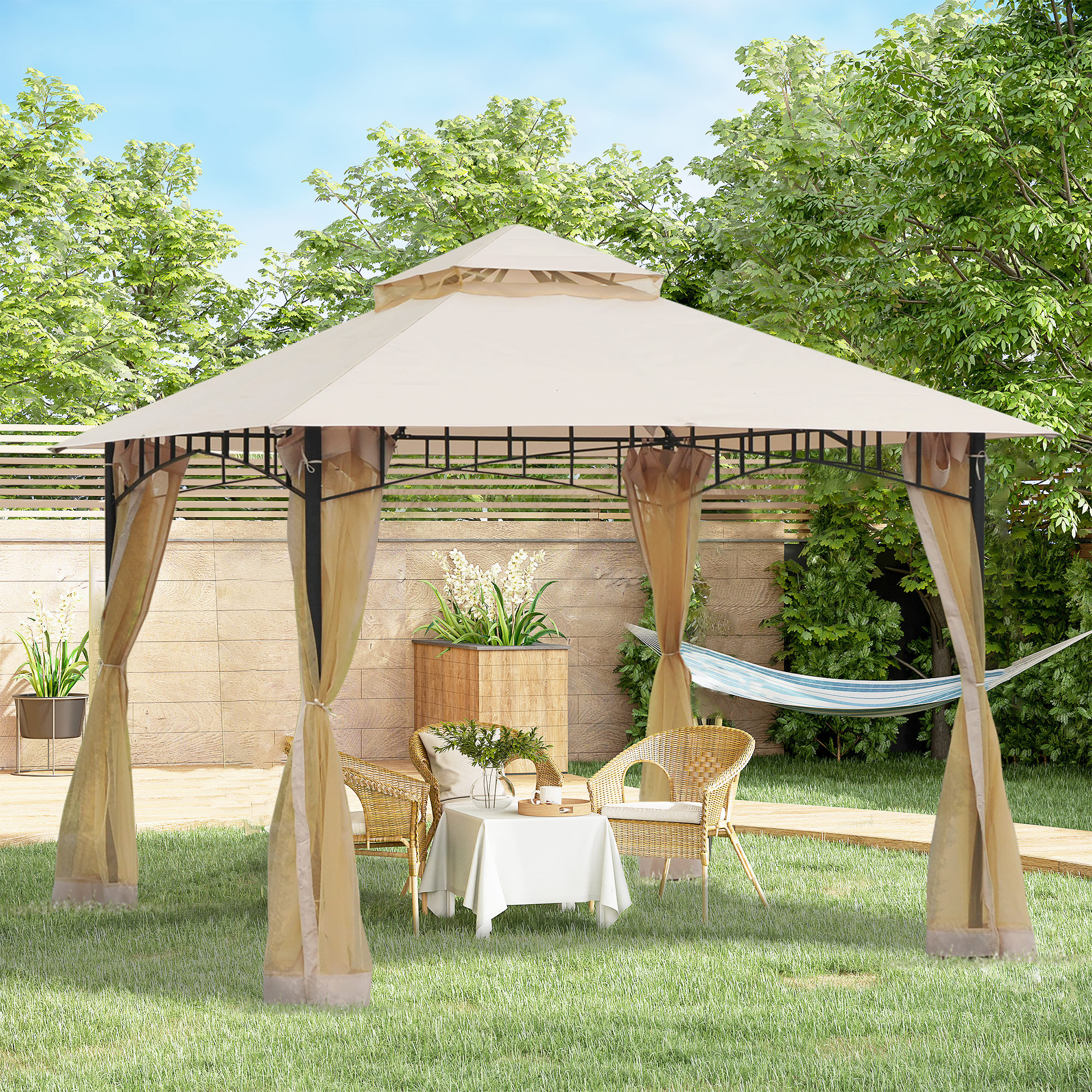 Arlmont & Co. Jenifer Double Tier Garden Gazebo Canopy with Mesh ...