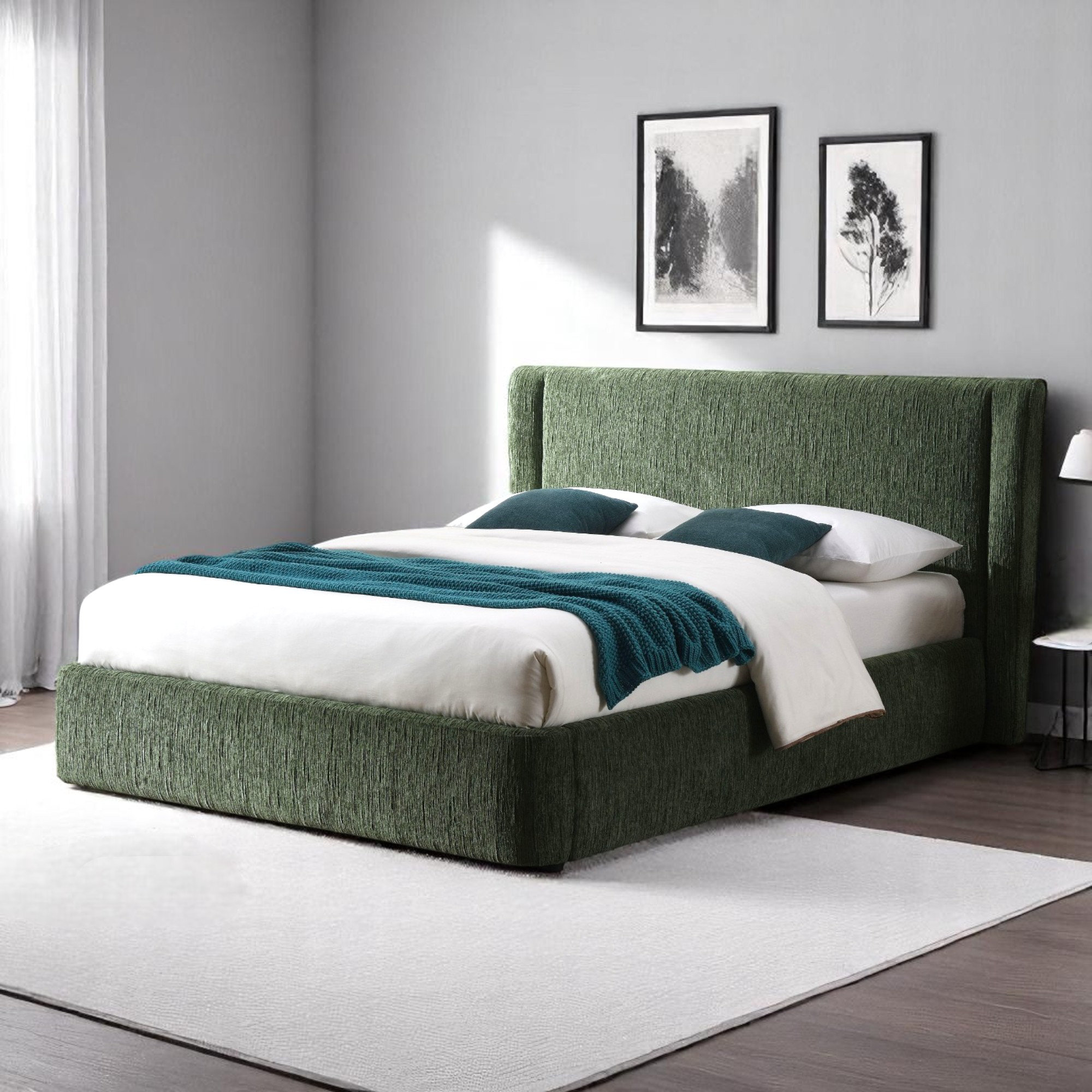 Latitude Run® Cheryl Dark Green Chenille Queen Bed, No Tool Required ...