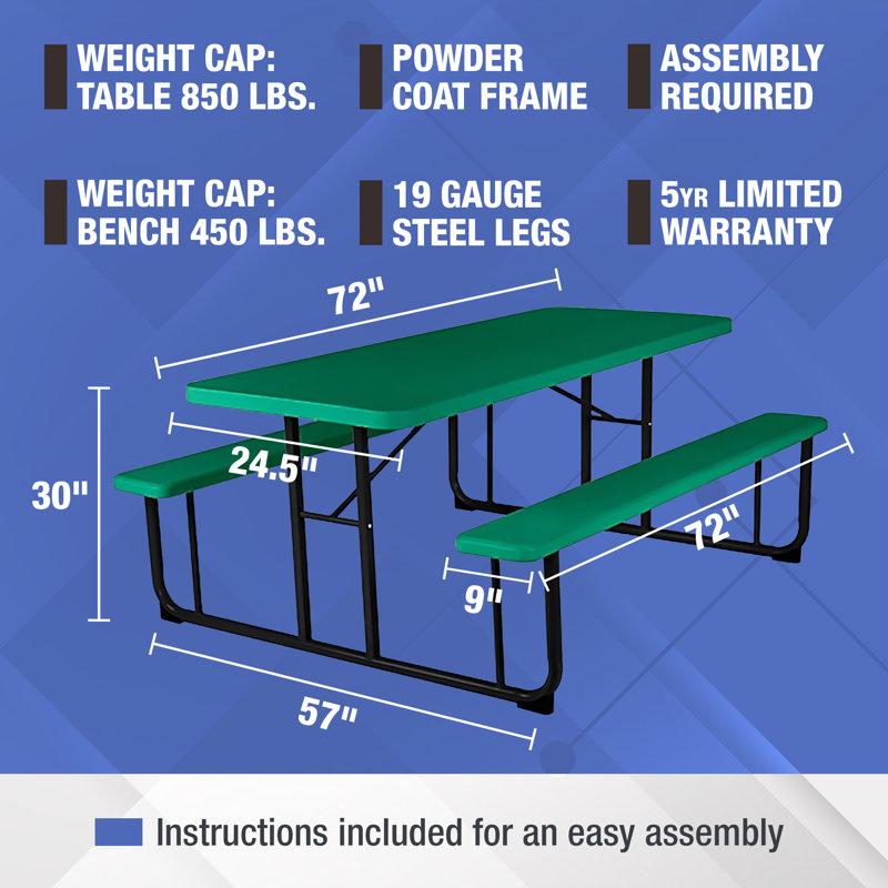 Arlmont & Co. Rectangular Blow-Molded Plastic Outdoor Picnic Table with ...