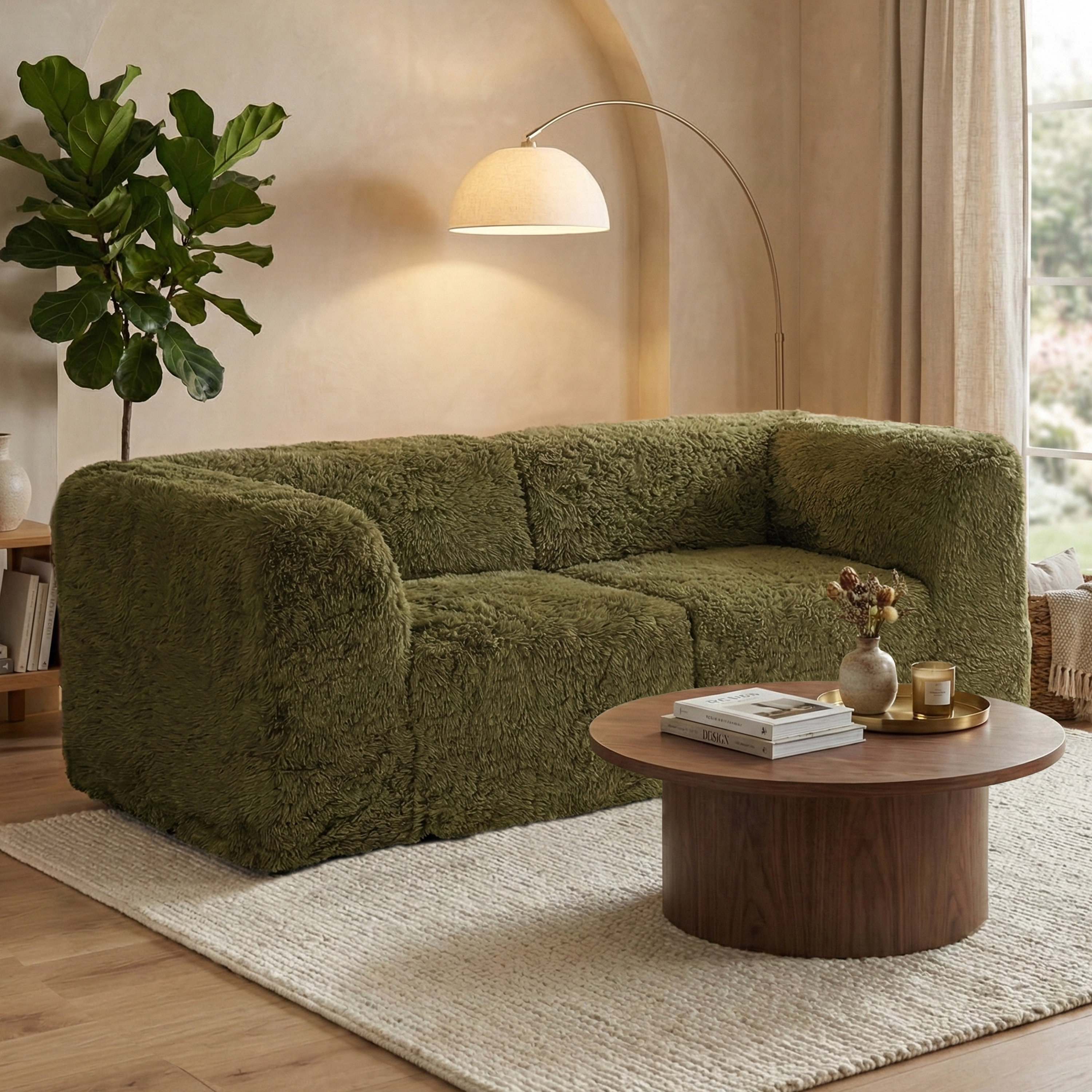 Hokku Designs Cathryn 2-Piece Faux Fur Foam Modular Compressed Loveseat ...