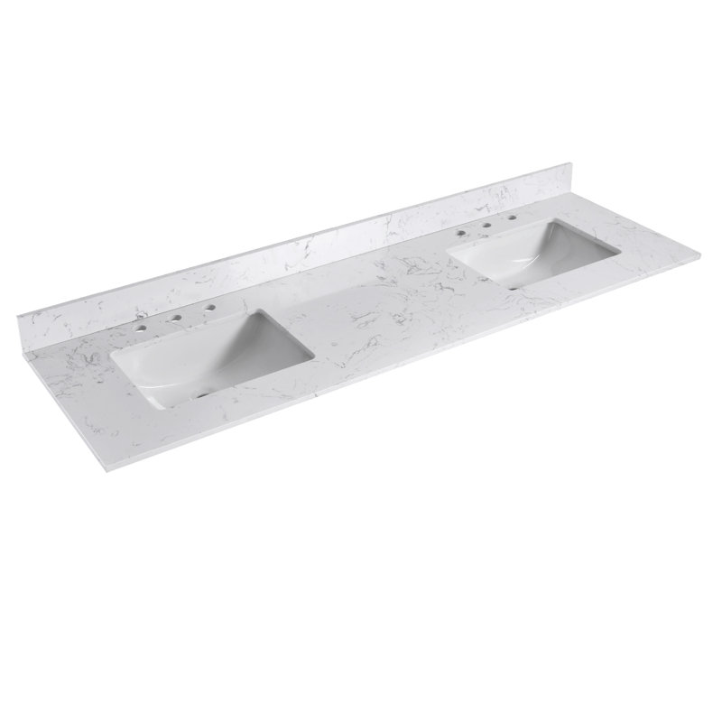 PROOX 72'' Engineered Stone Double Vanity Top with Sink and 3 Faucet ...
