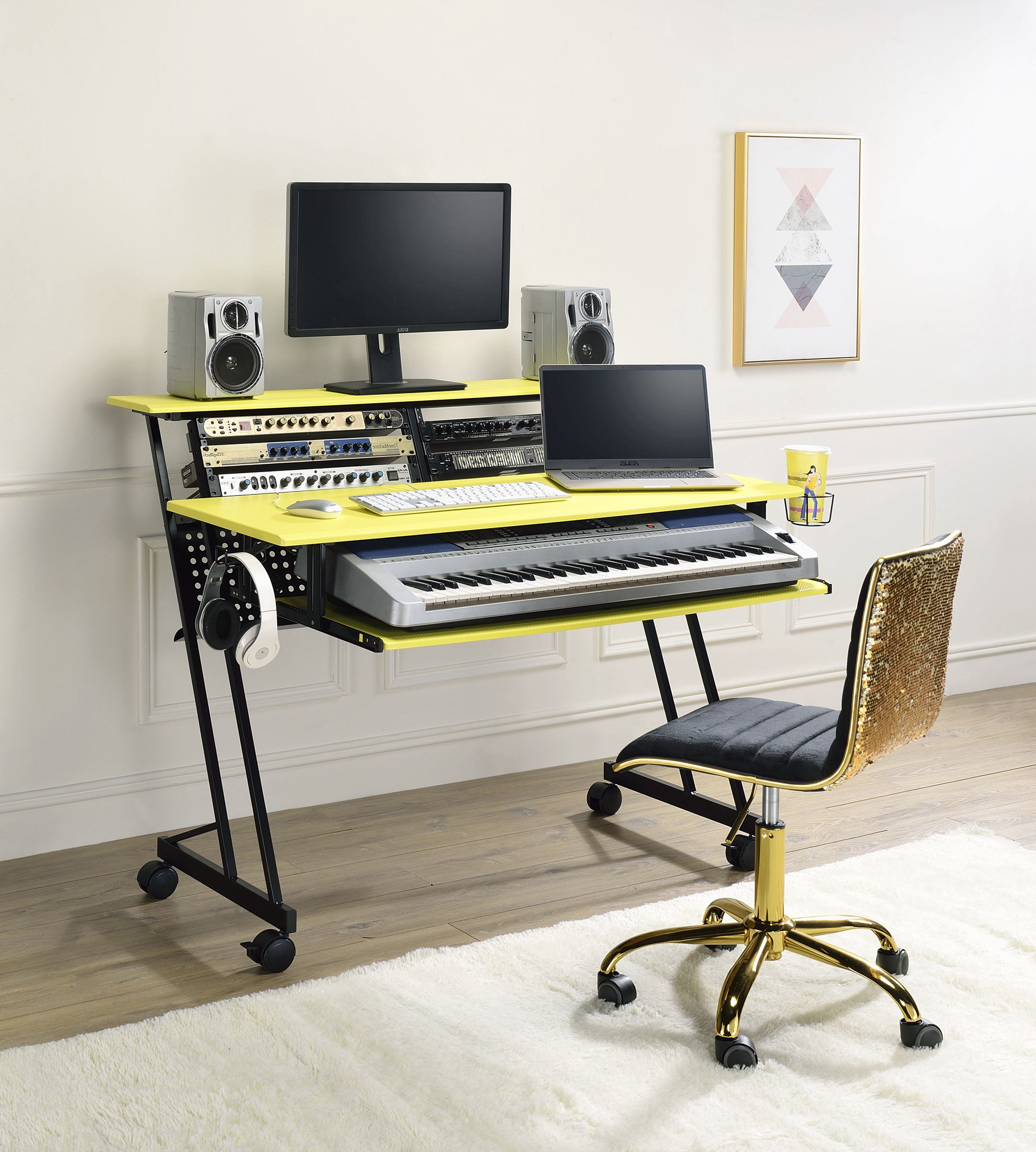 Lipoton Computer Desk, Yellow & Black - Wayfair Canada