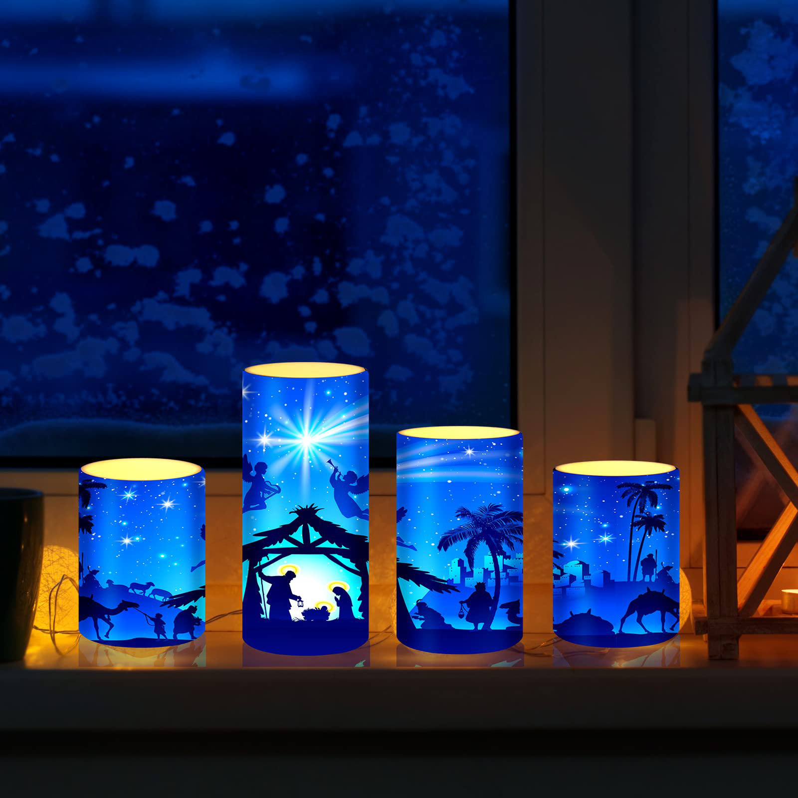 ZAALBA Christmas Nativity Scene Candles, LED flameless candles ...