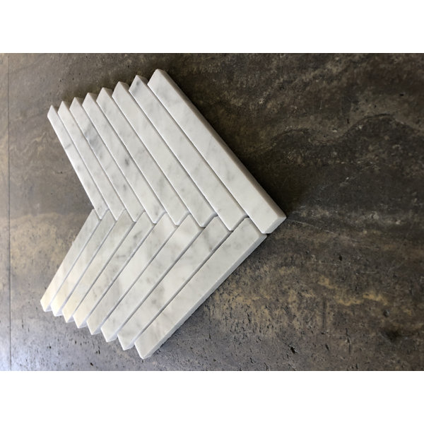 Seven Seas Collection Bianco Carrara 8" x 19" Marble Herringbone Mosaic ...