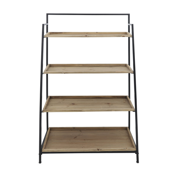 Wood and Metal 52"H Folding 4-level Shelf in Brown and Black Finish ...