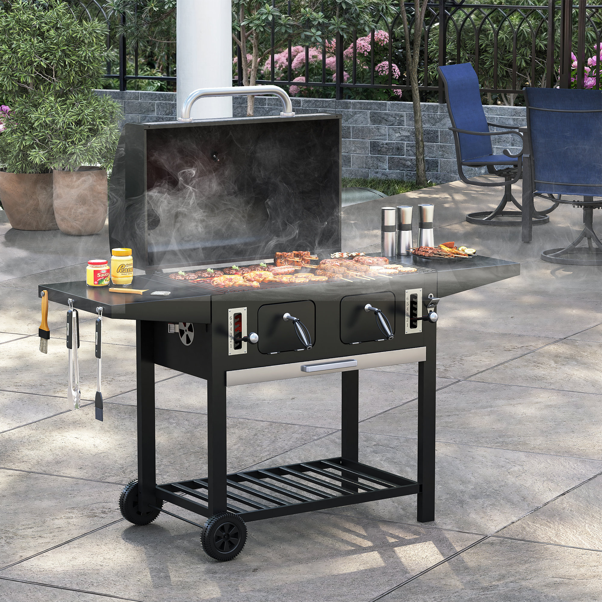 HAK Outdoor Charcoal BBQ Grill With Side Shelves - Wayfair Canada