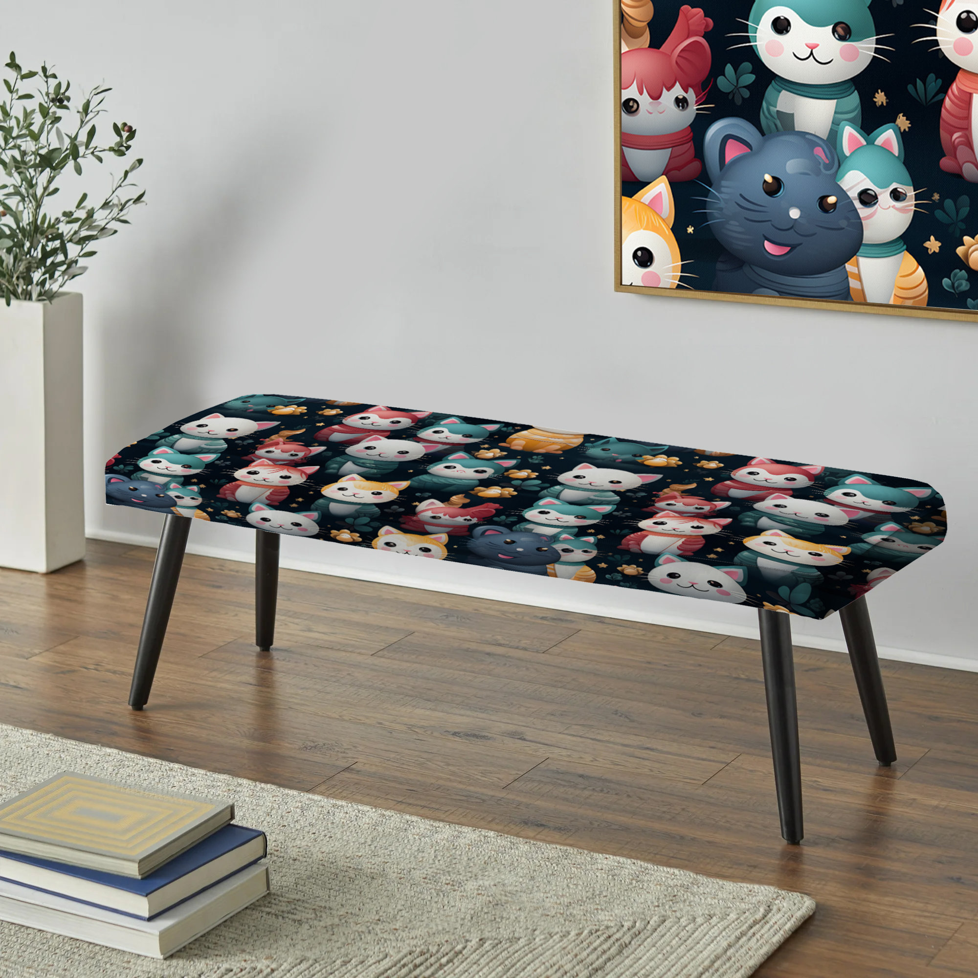 Design Art Manek Niko Lucky Cat For Kids - Animal Print Upholstered ...