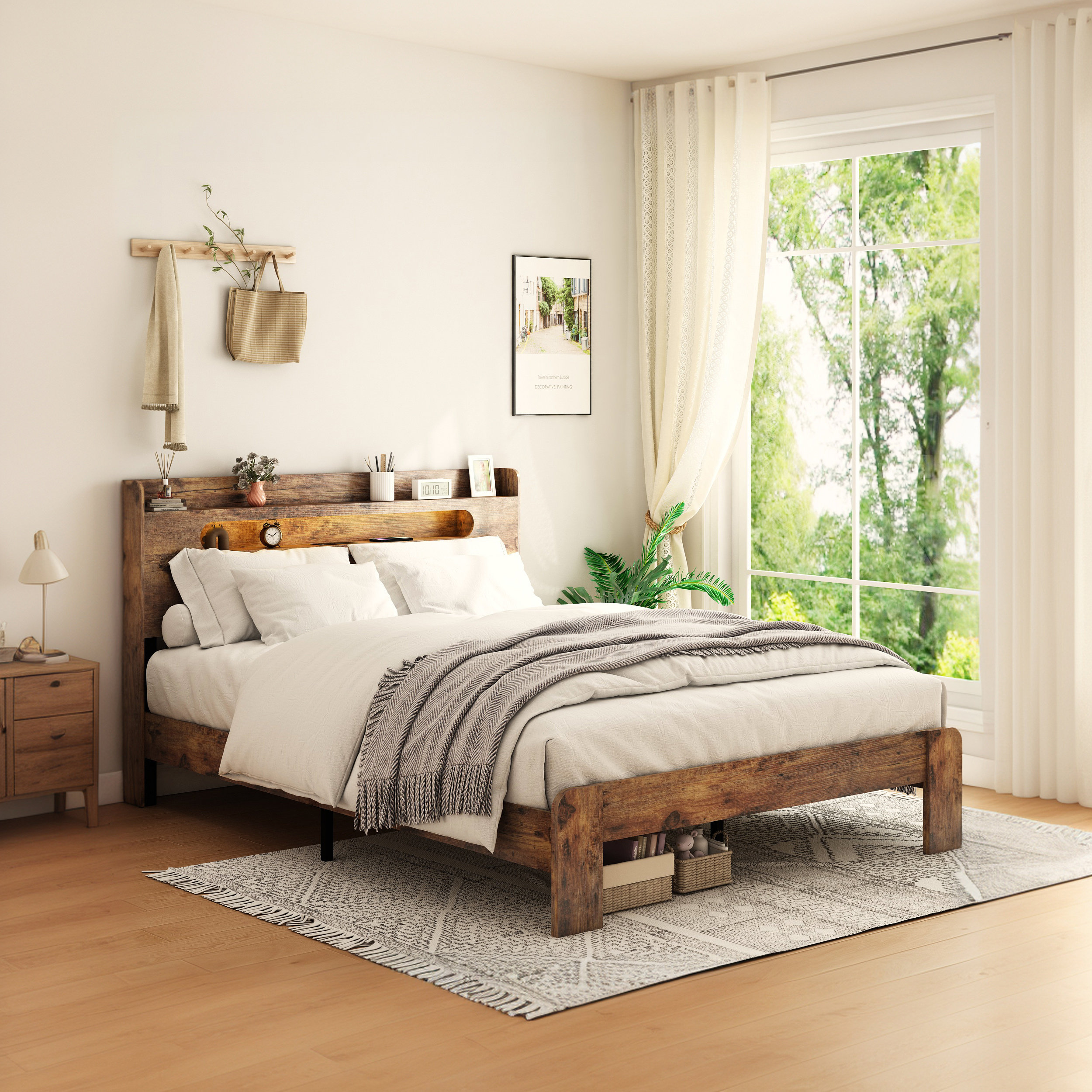 Wrought Studio™ Wood Platform Bed Frame With Storage LED Lighted ...