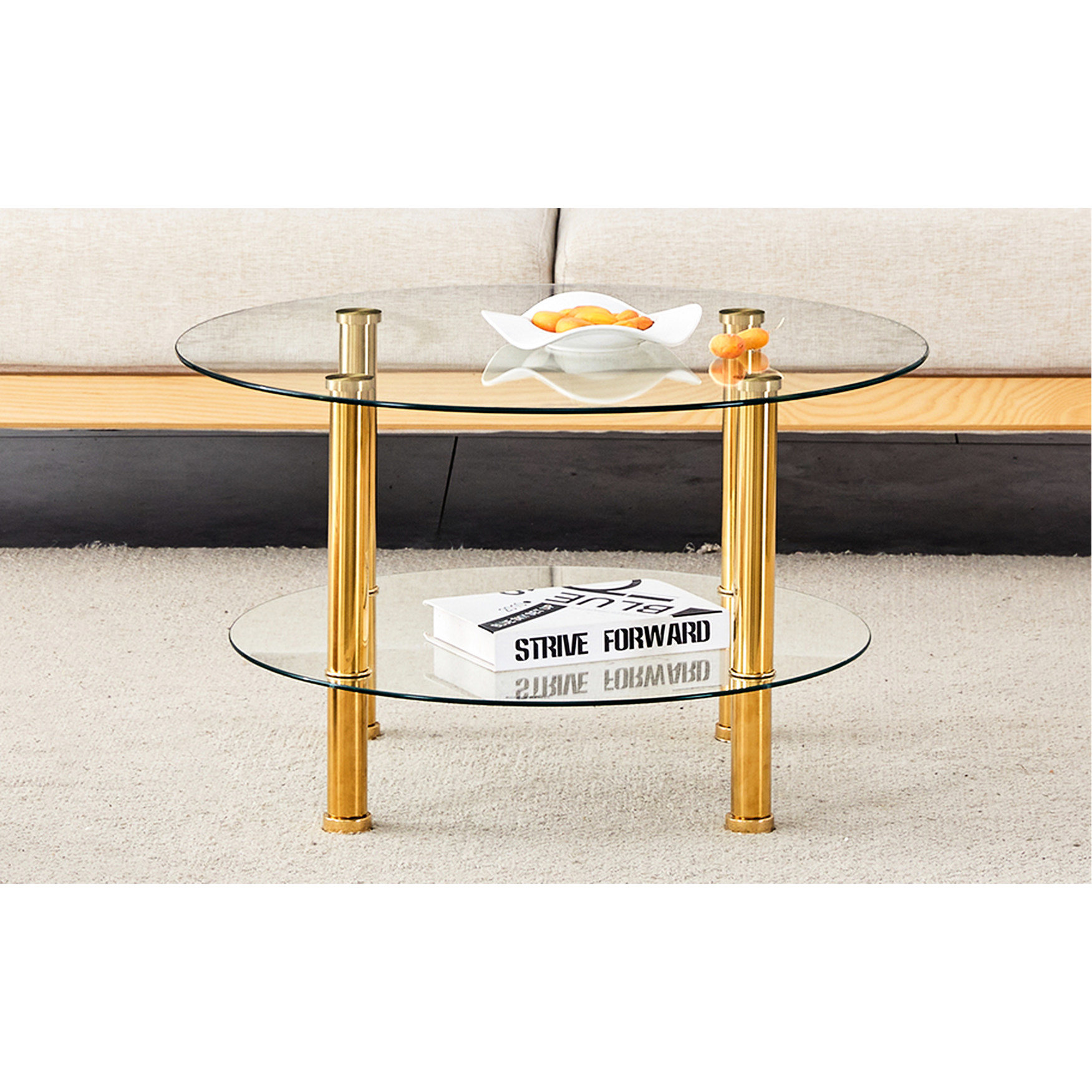 Mercer41 Modern Round Double Layer Glass Coffee Table, 27.5" & 23.6 ...