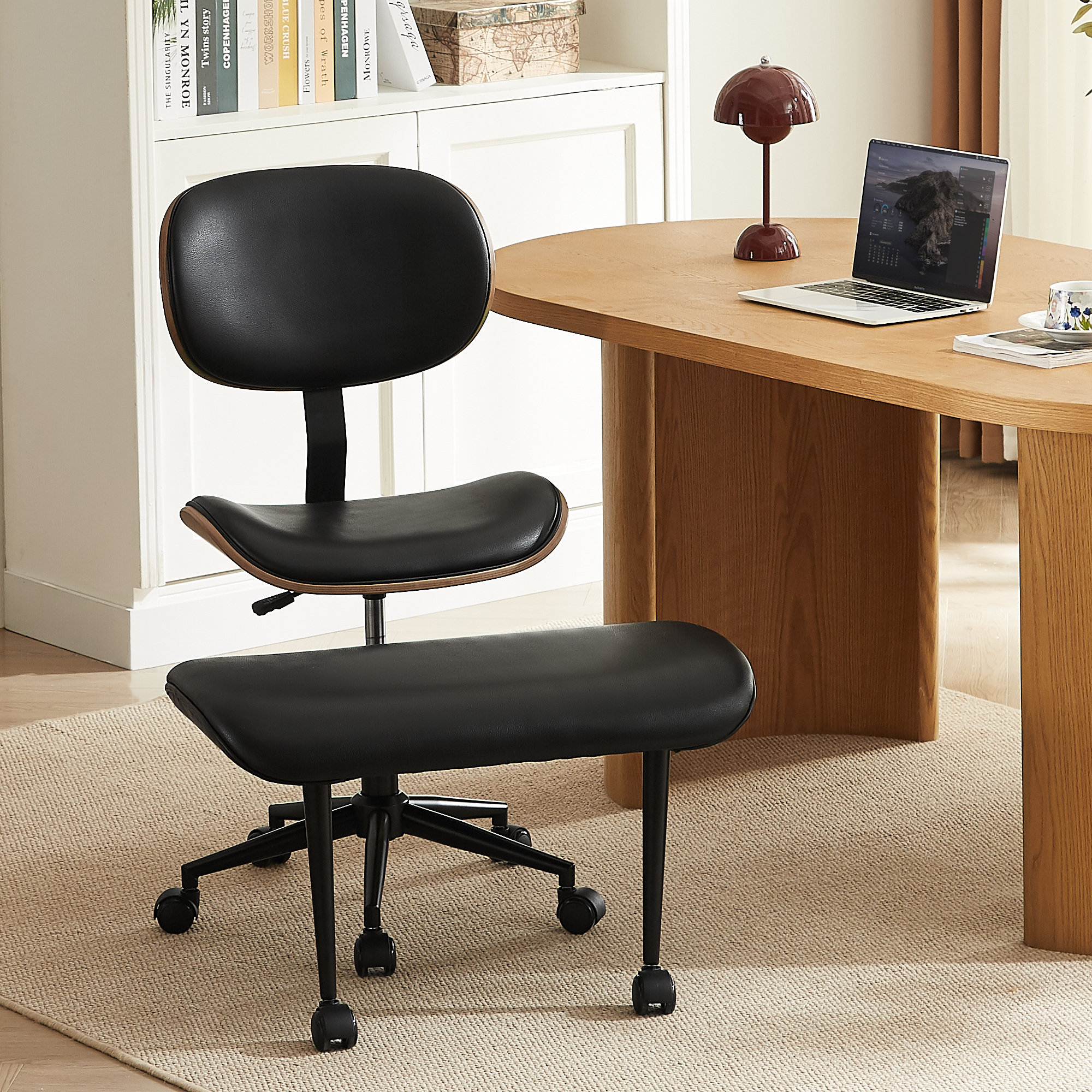 Inbox Zero Faux Leather Office Chair &Modern Ergonomic Cross-Legged ...