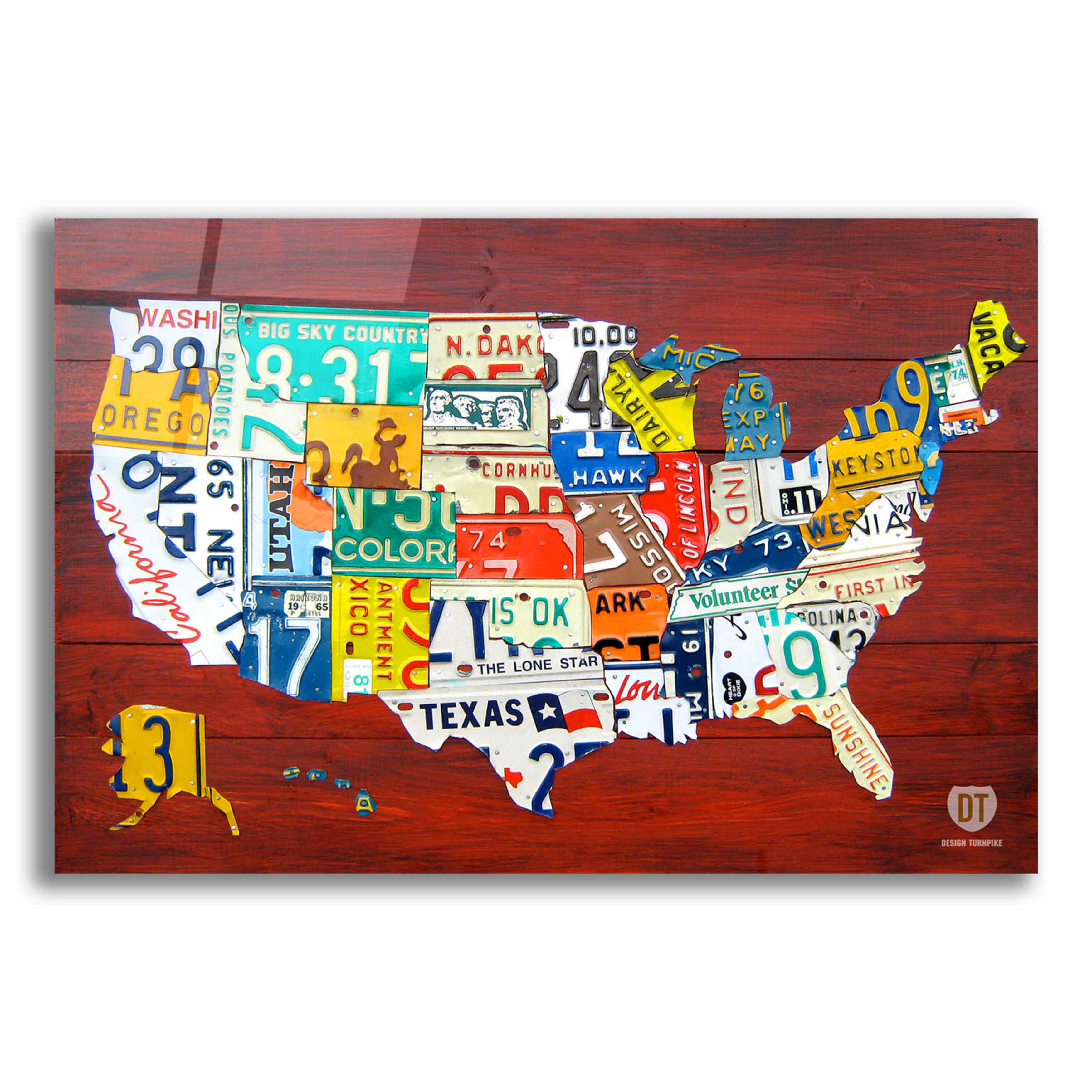 Williston Forge License Plate Map USA On Plastic / Acrylic by Design ...